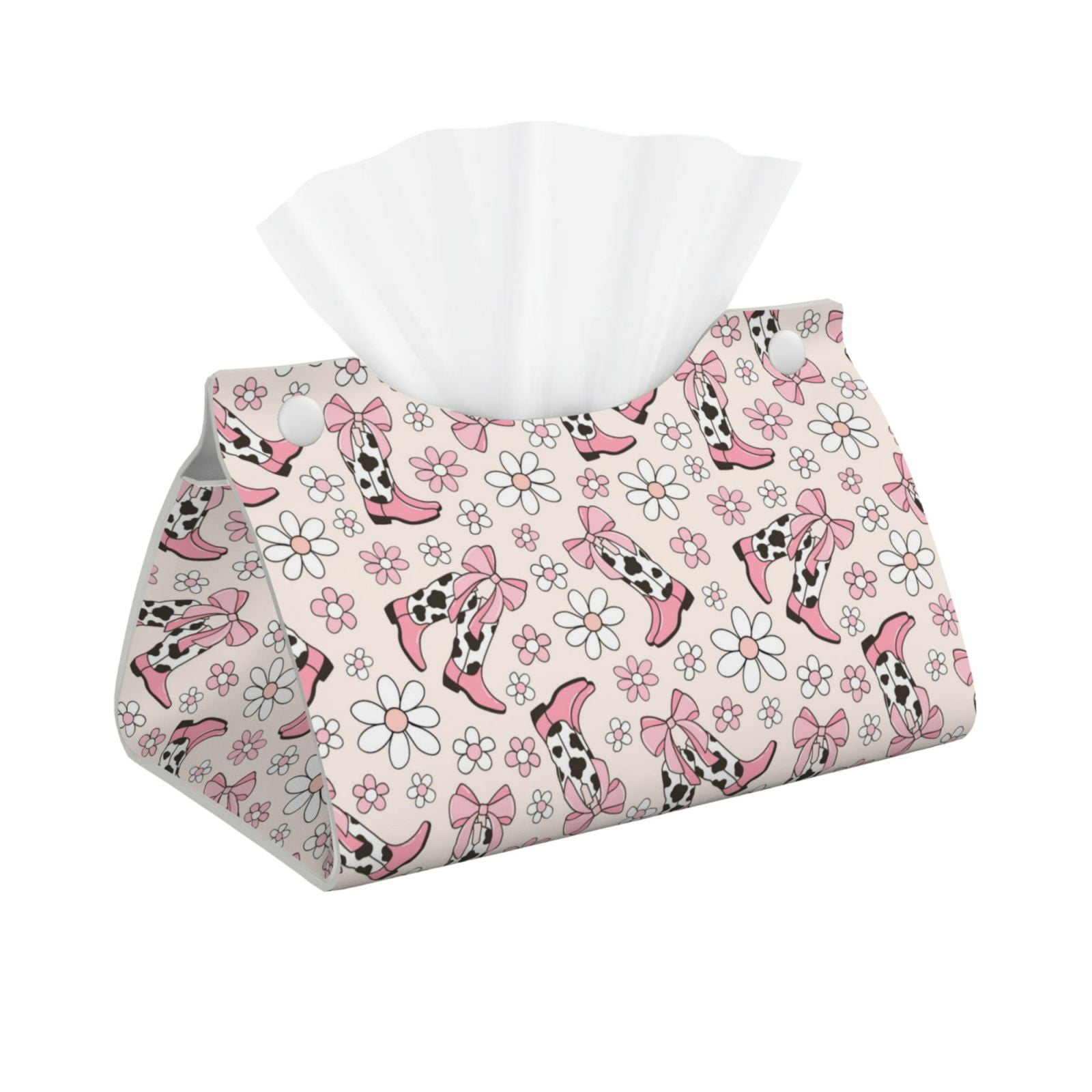 Tissue Box Cover, Retro cowgirl boots flower pink Rectangular Leather ...