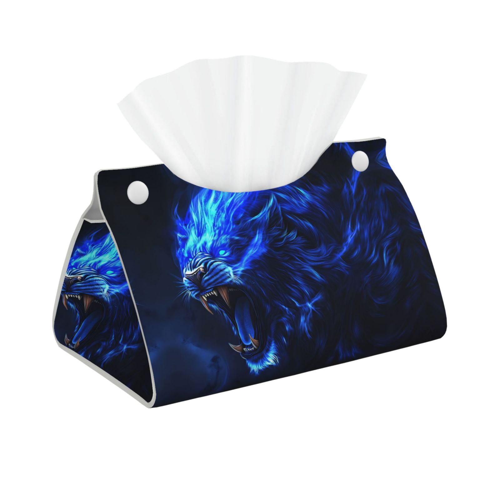 Tissue Box Cover, Roaring Blue Lion Flame Rectangular Leather Tissue ...