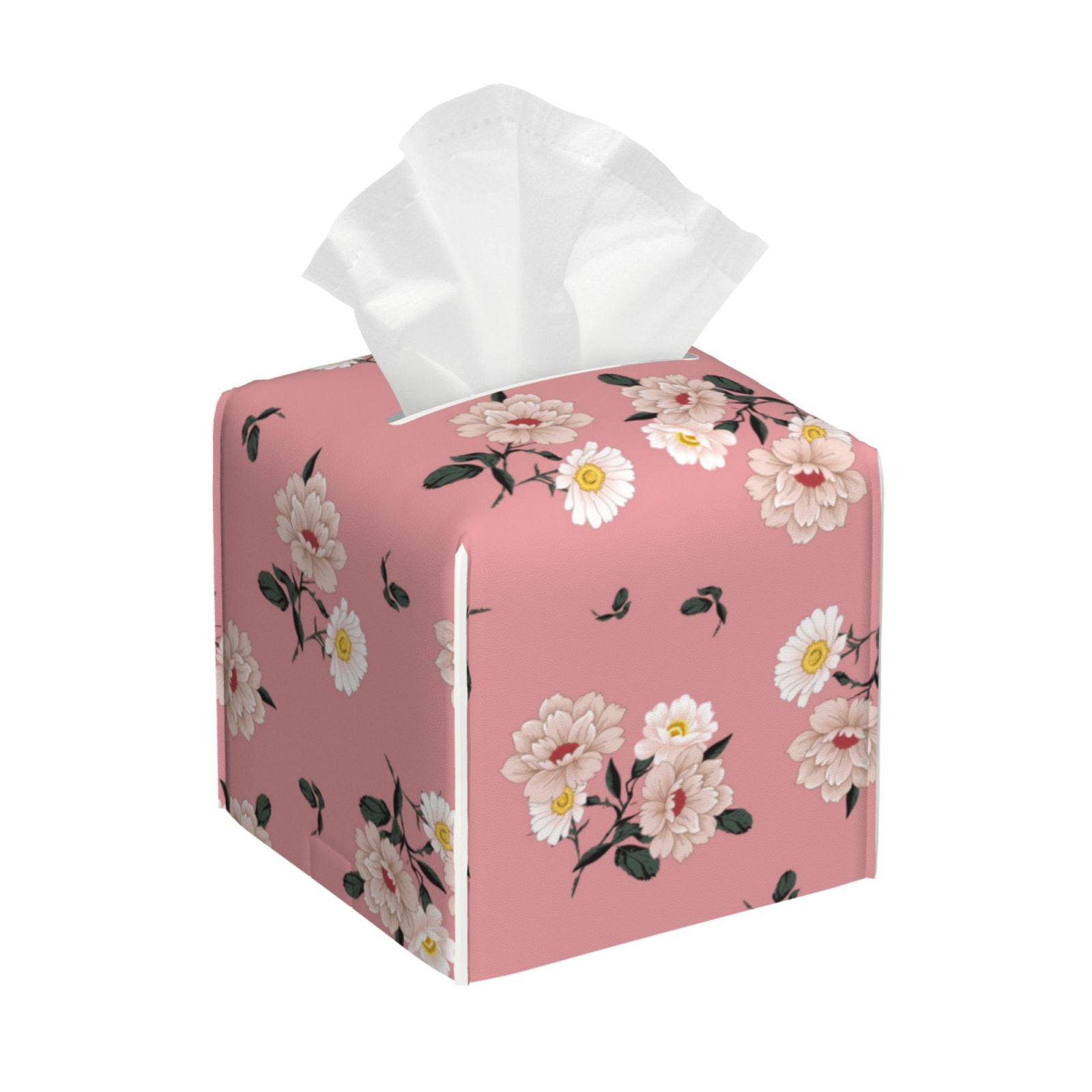 Tissue Box Cover Rose Flowers Pink Tissues Boxes Holder Organizer ...