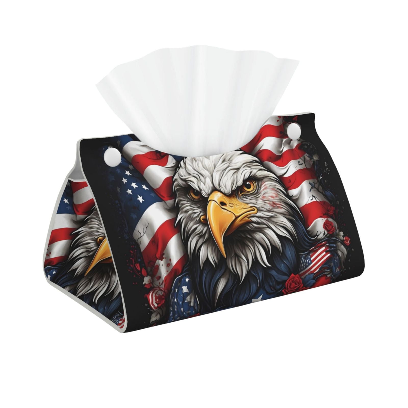 Tissue Box Cover, Roses American Flag Eagle A Rectangular Leather ...