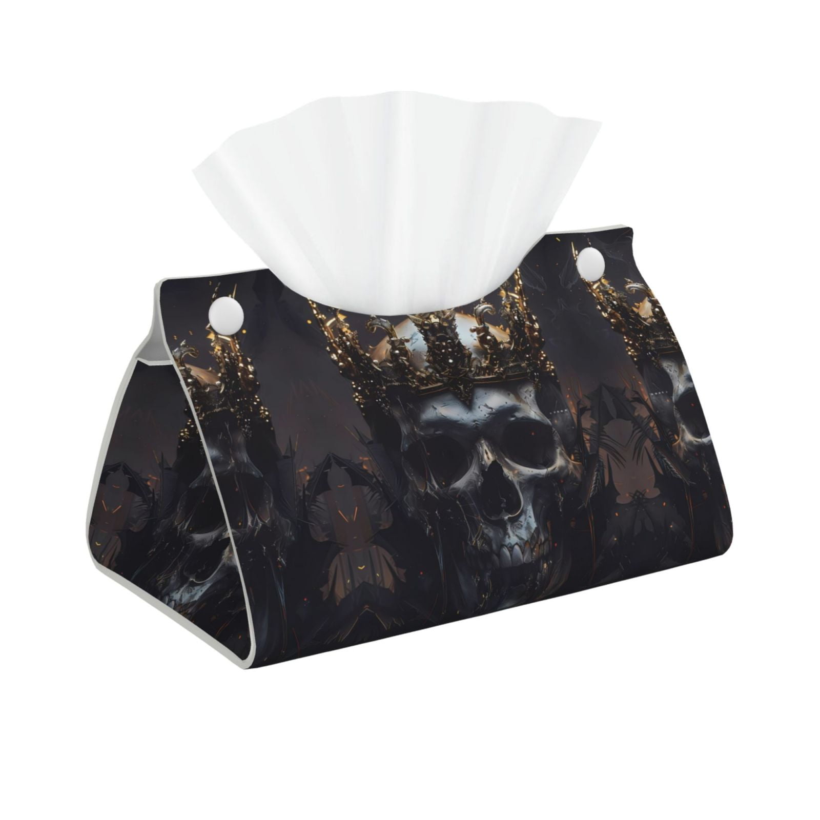 Tissue Box Cover, Royal Skull With Golden Crown Rectangular Leather ...