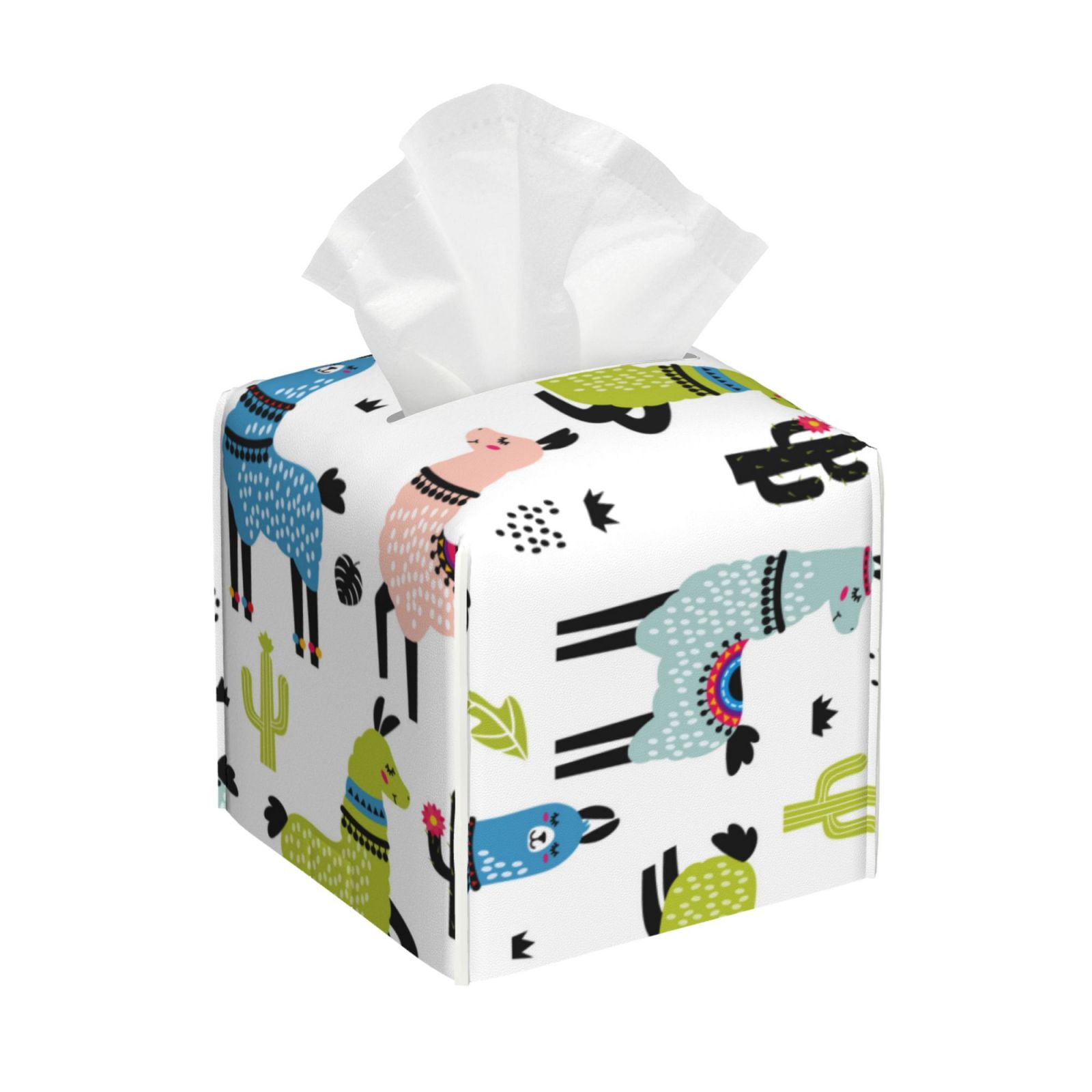 Tissue Box Cover Rustic Funny Cute Alpaca Cactus Tissues Boxes Holder ...