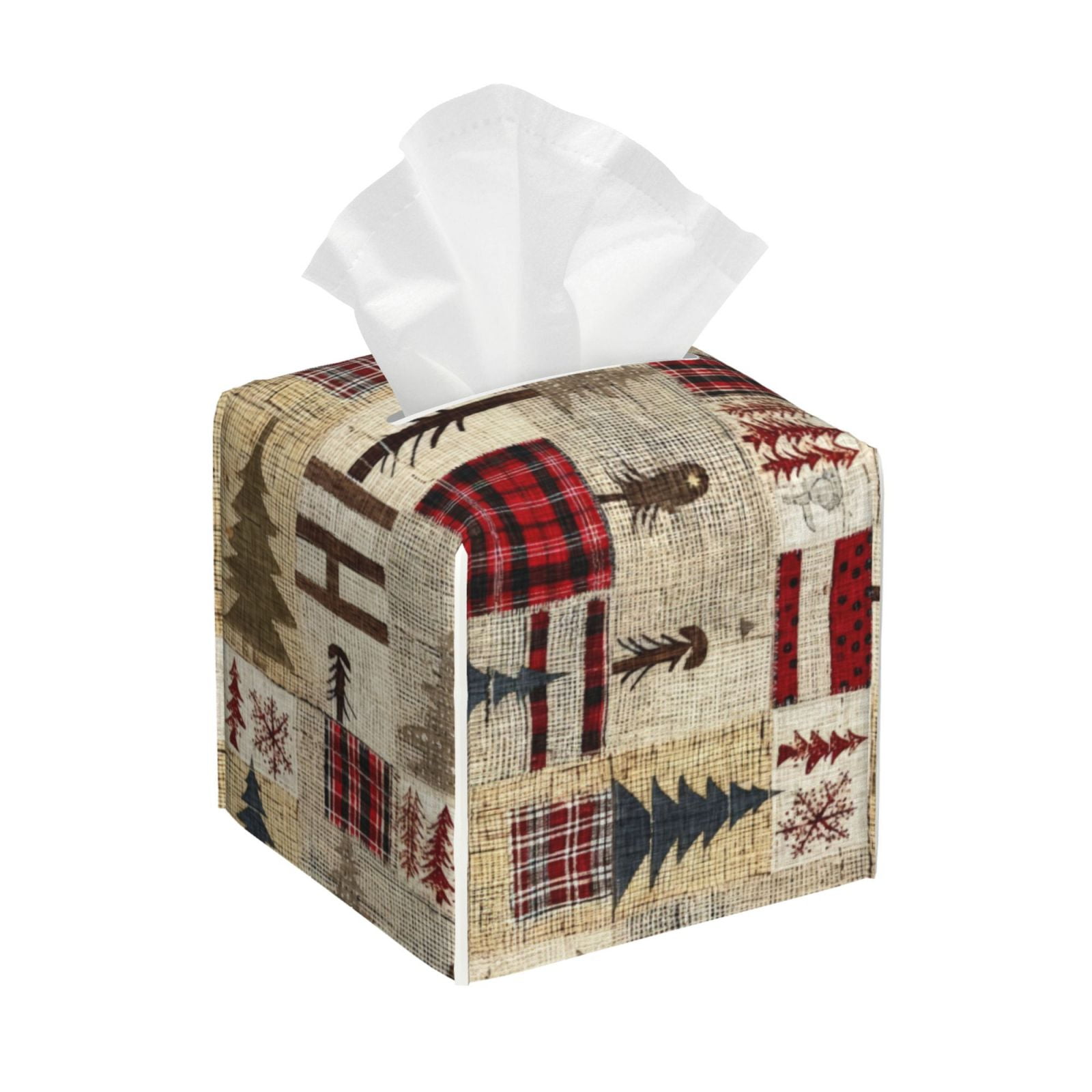 Tissue Box Cover, Rustic Plaid Forest Lodge Leather Tissue Box Holder ...