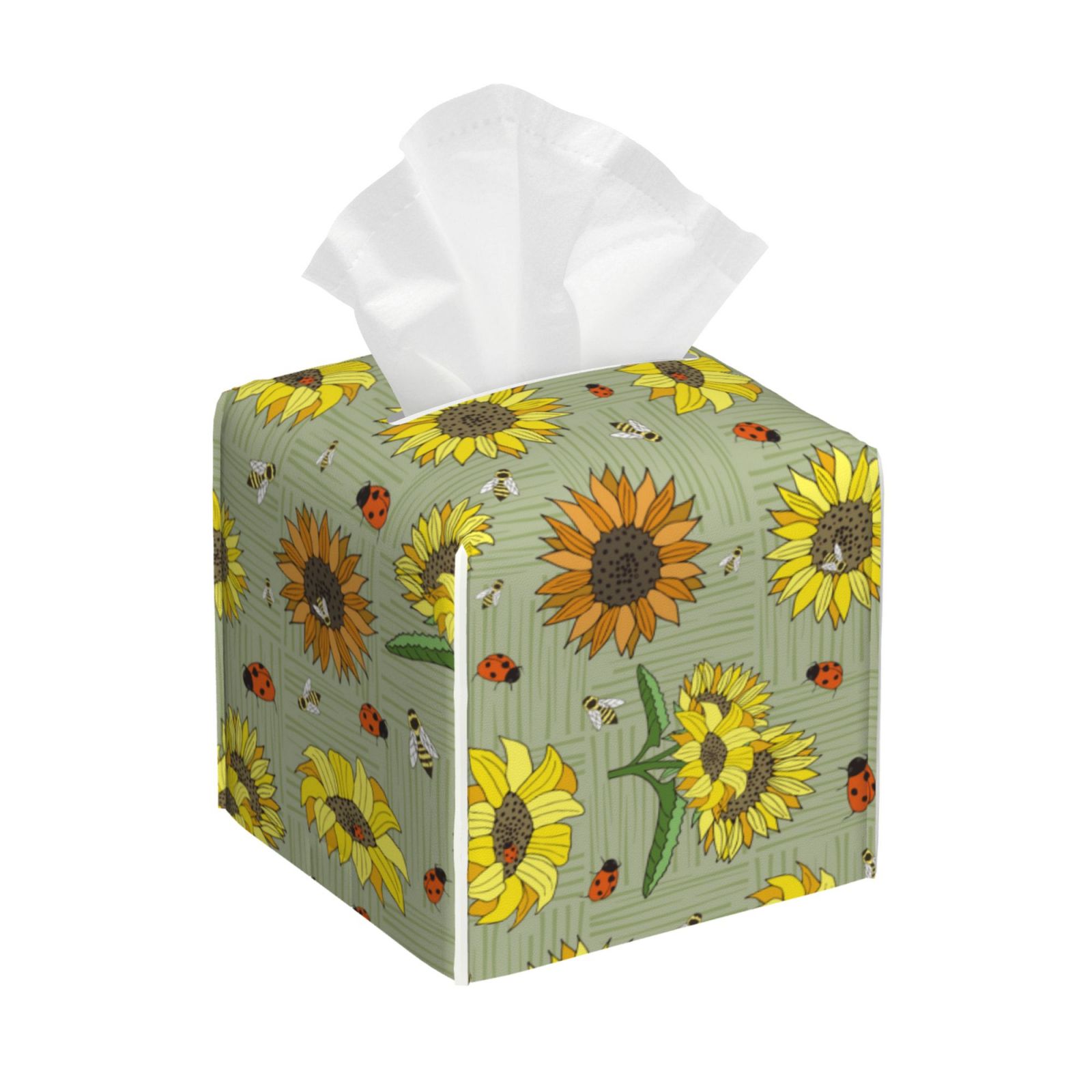 Tissue Box Cover, Sage Green With Sunflowers Leather Tissue Box Holder ...