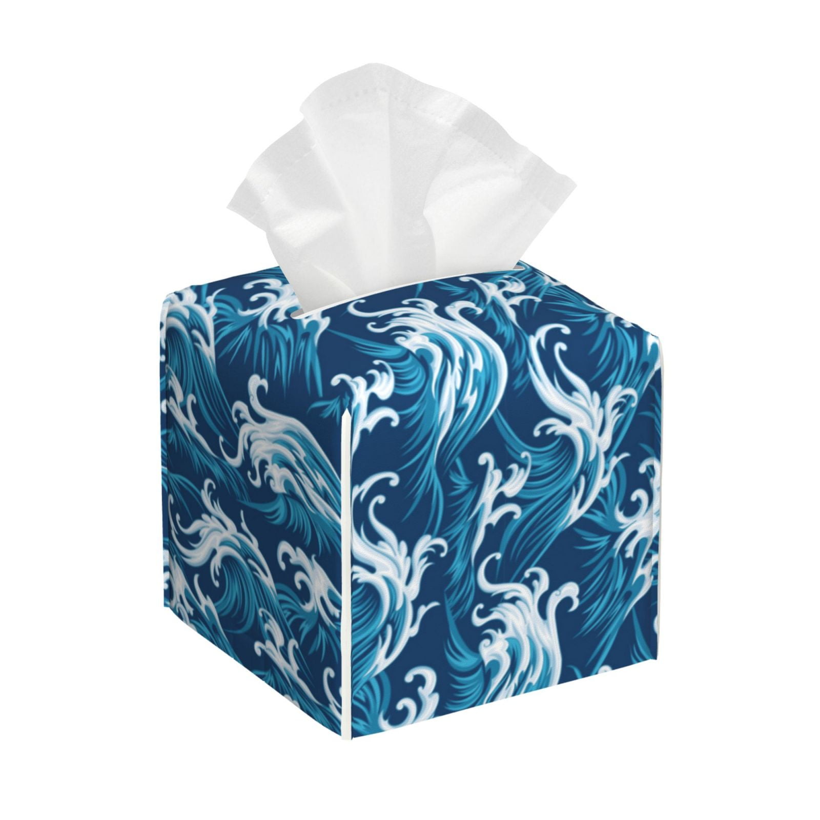 Tissue Box Cover, Sea Water Wave Leather Tissue Box Holder - Tissue ...