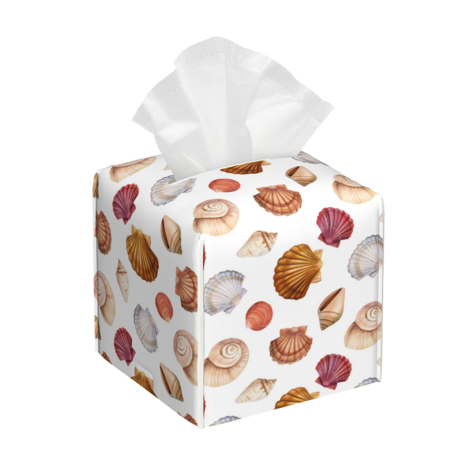 Tissue Box Cover, Shell Conch Leather Tissue Box Holder Square for ...