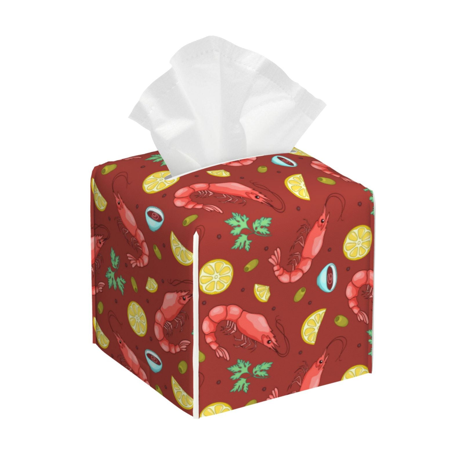 Tissue Box Cover, Shrimp Lemons Red Leather Tissue Box Holder - Tissue ...