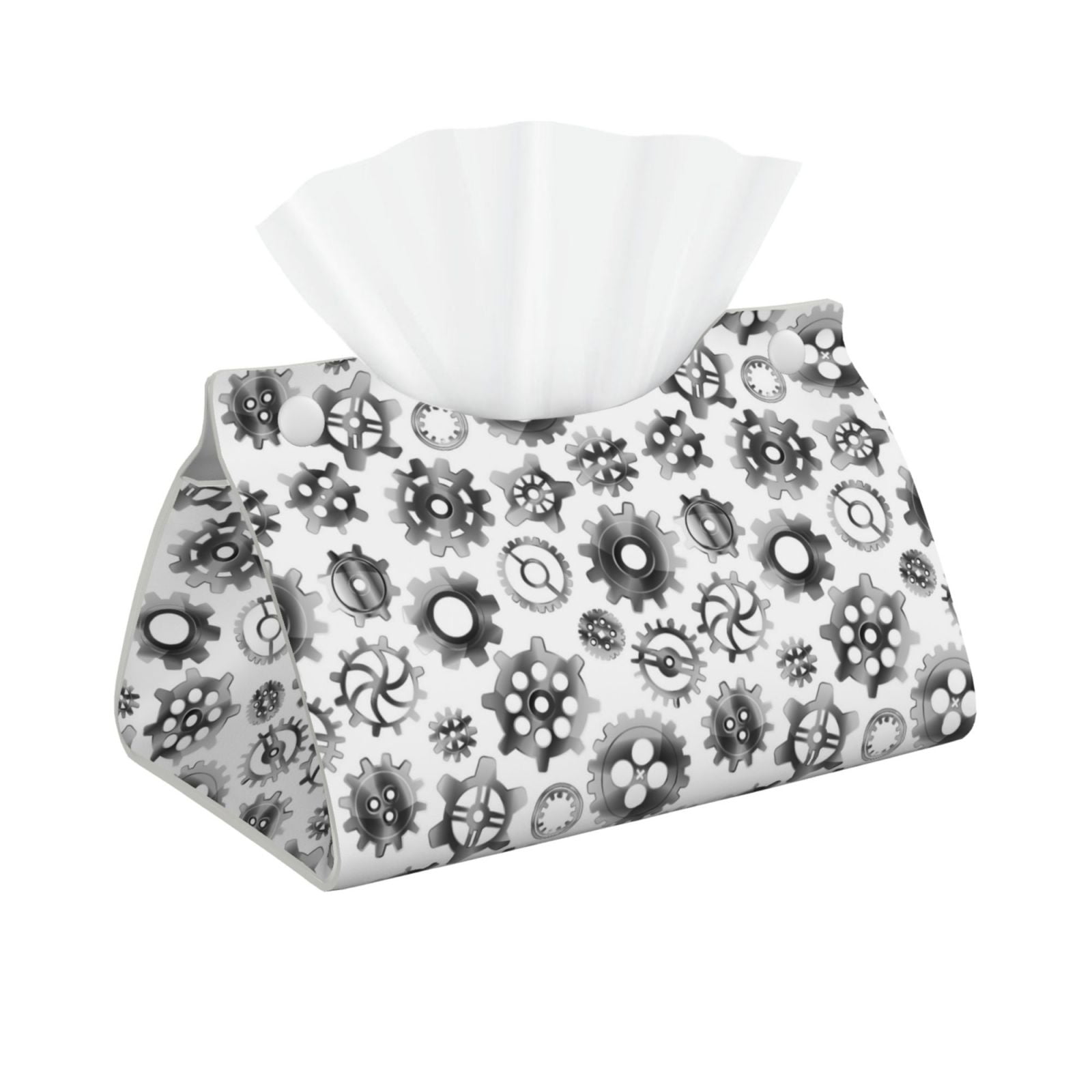Tissue Box Cover, Silver Gear Pattern Long Leather Tissue Box Holder ...