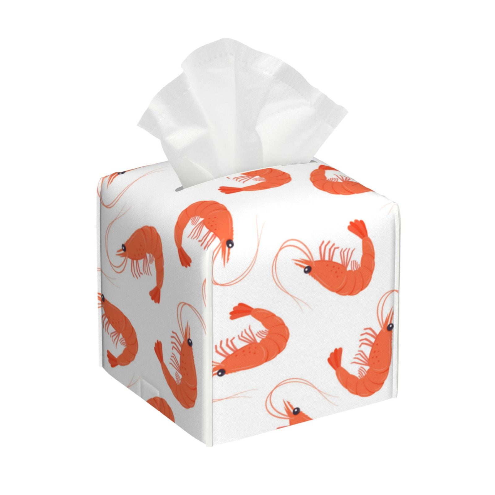 Tissue Box Cover, Simple Shrimp Print White Leather Tissue Box Holder ...