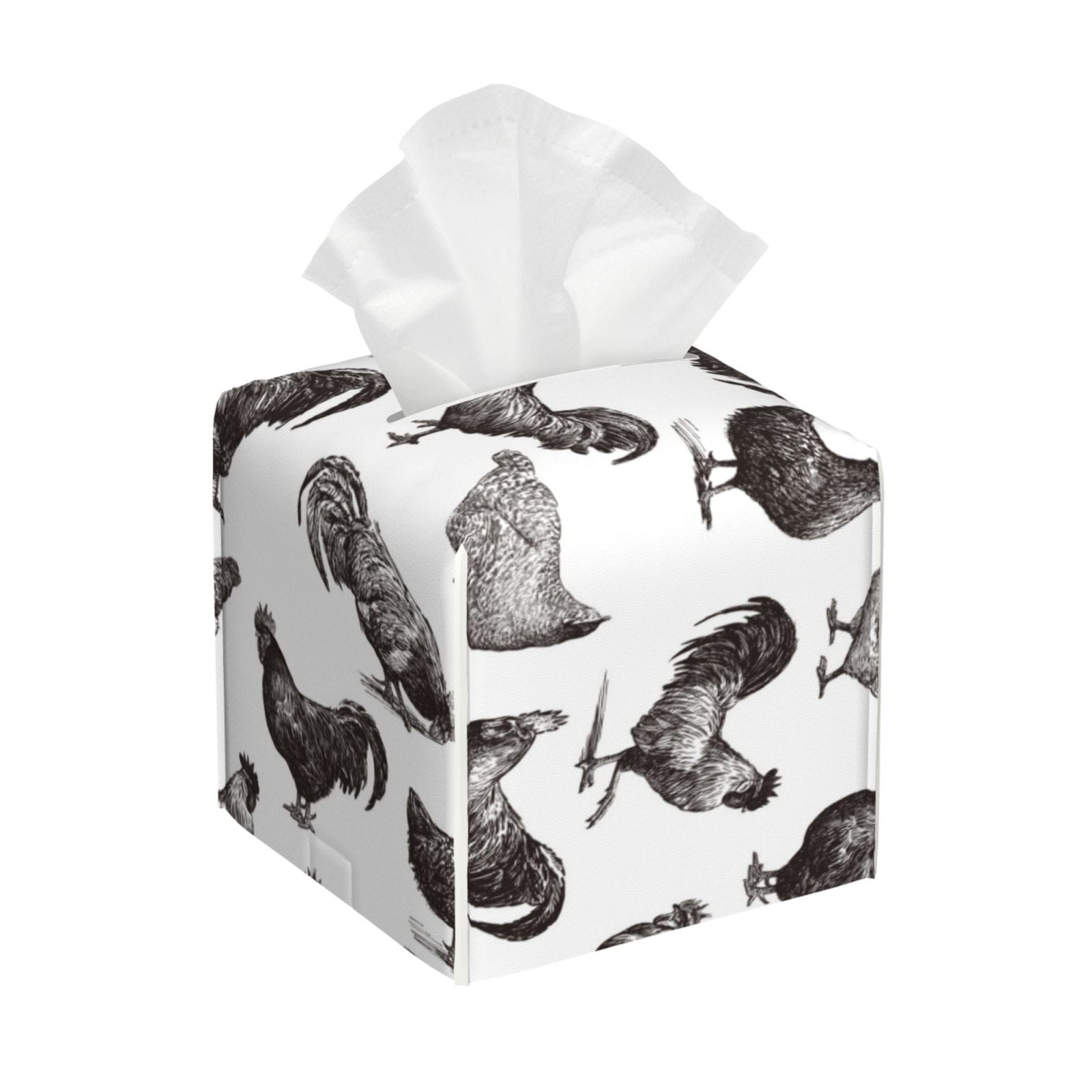 Tissue Box Cover, Sketch Chicken Black White Leather Tissue Box Holder ...
