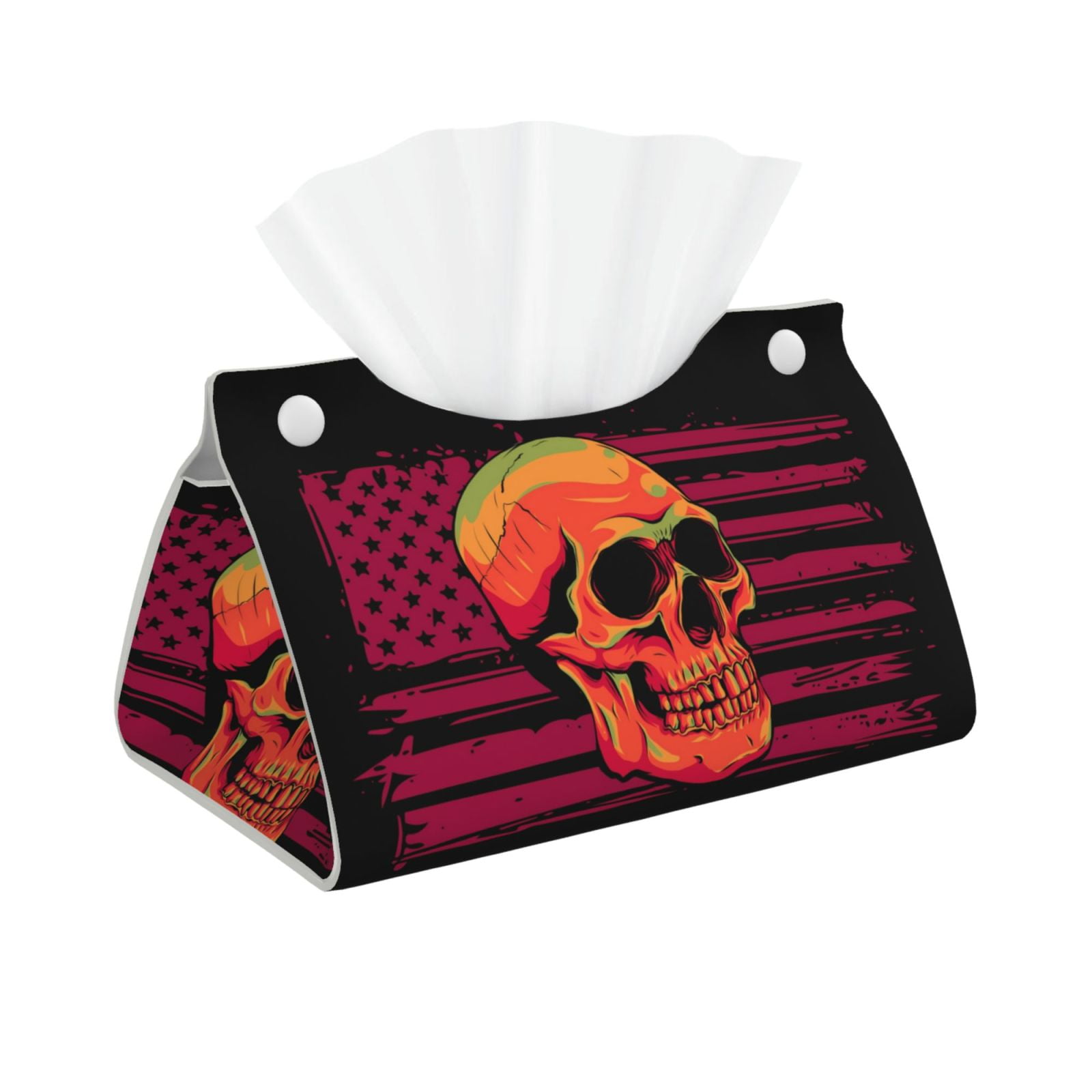 Tissue Box Cover, Skull And Flag Usa Rectangular Leather Tissue Holder ...