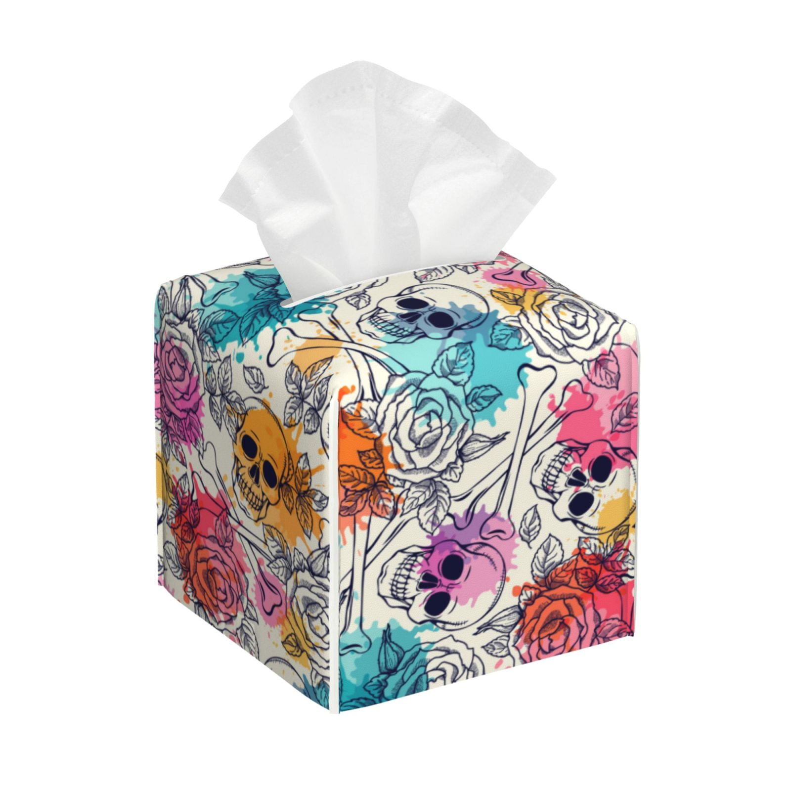 Tissue Box Cover, Skulls and Roses Leather Tissue Box Holder - Tissue ...