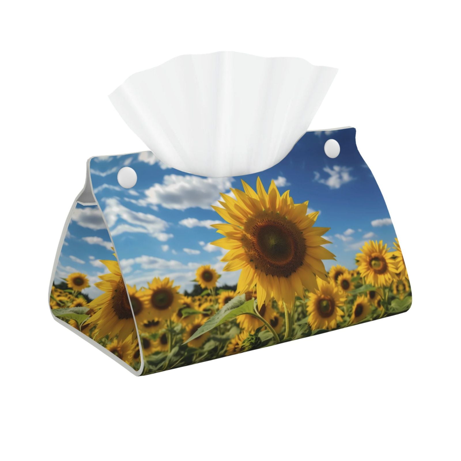 Tissue Box Cover, Sky Golden Sunflower Field Rectangular Leather Tissue ...