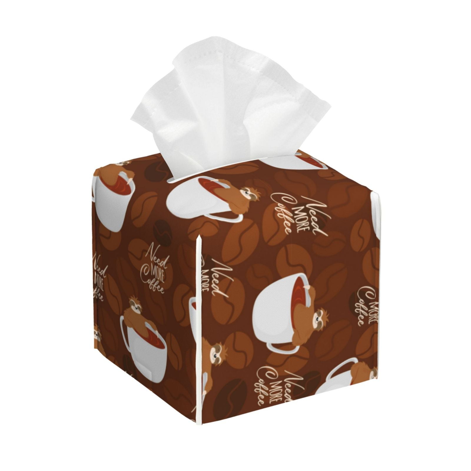 Tissue Box Cover, Sloths Bear In Coffee Cup Leather Tissue Box Holder ...