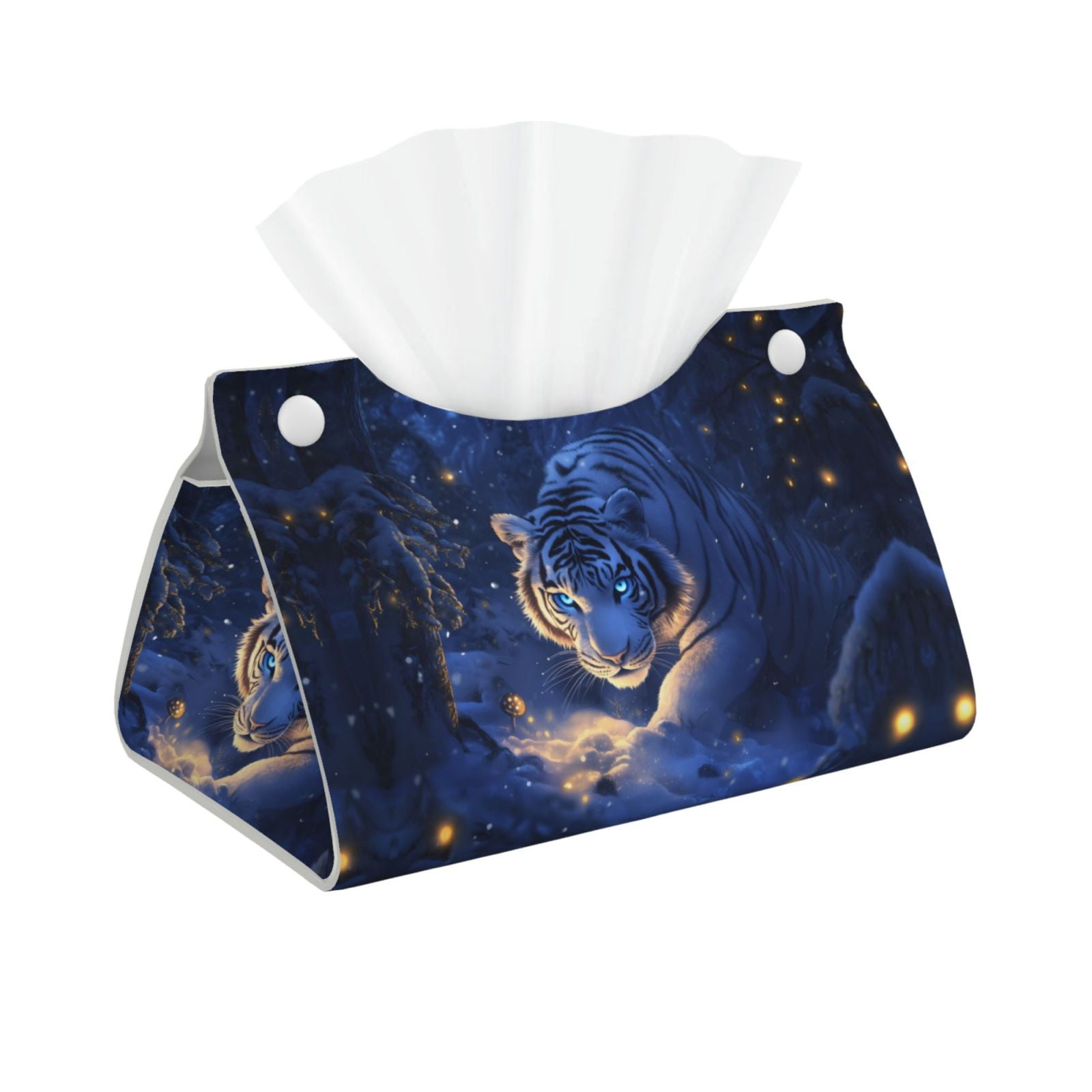 Tissue Box Cover, Snowy White Tiger Prowling Rectangular Leather Tissue ...