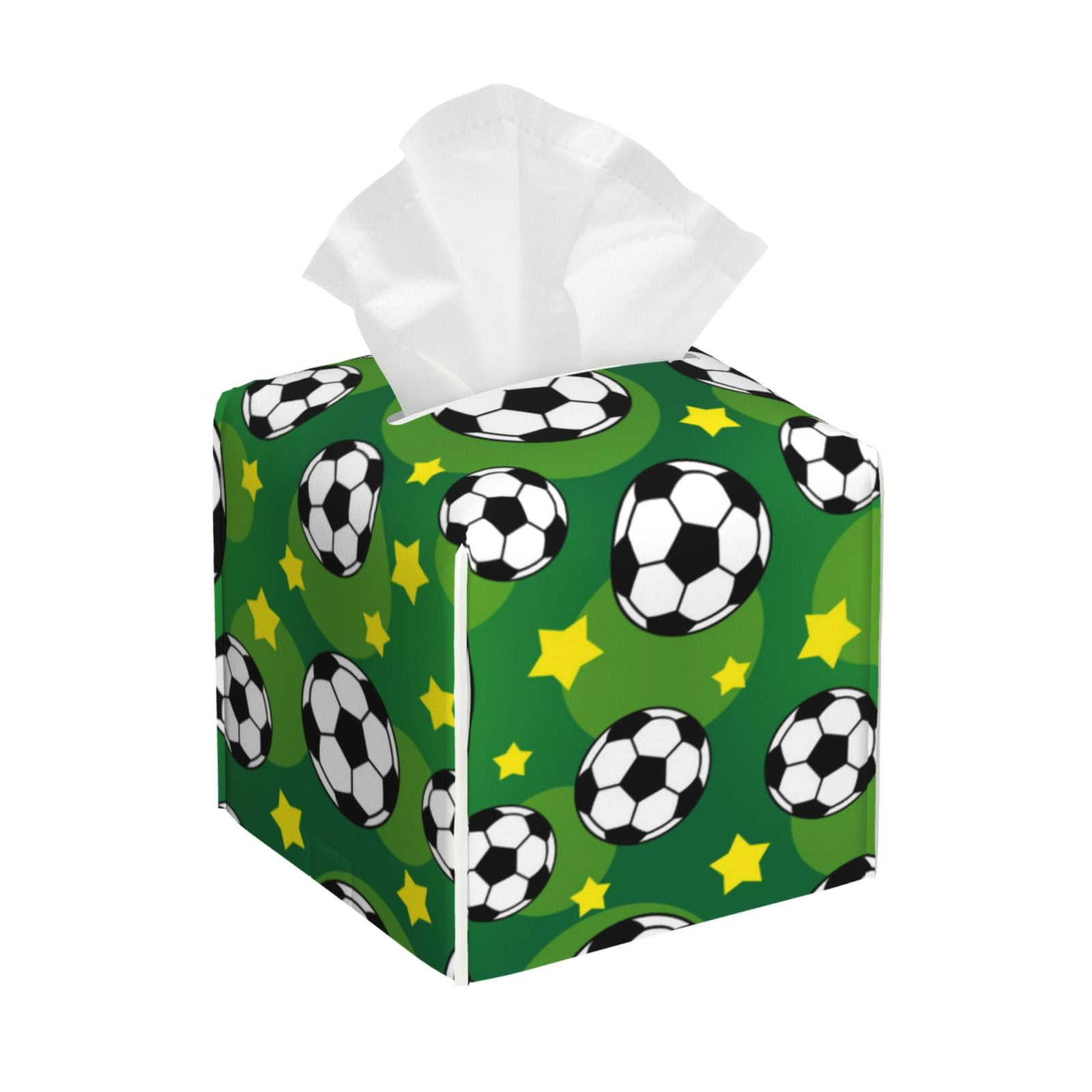 Tissue Box Cover, Soccer Ball golden star green Leather Tissue Box ...
