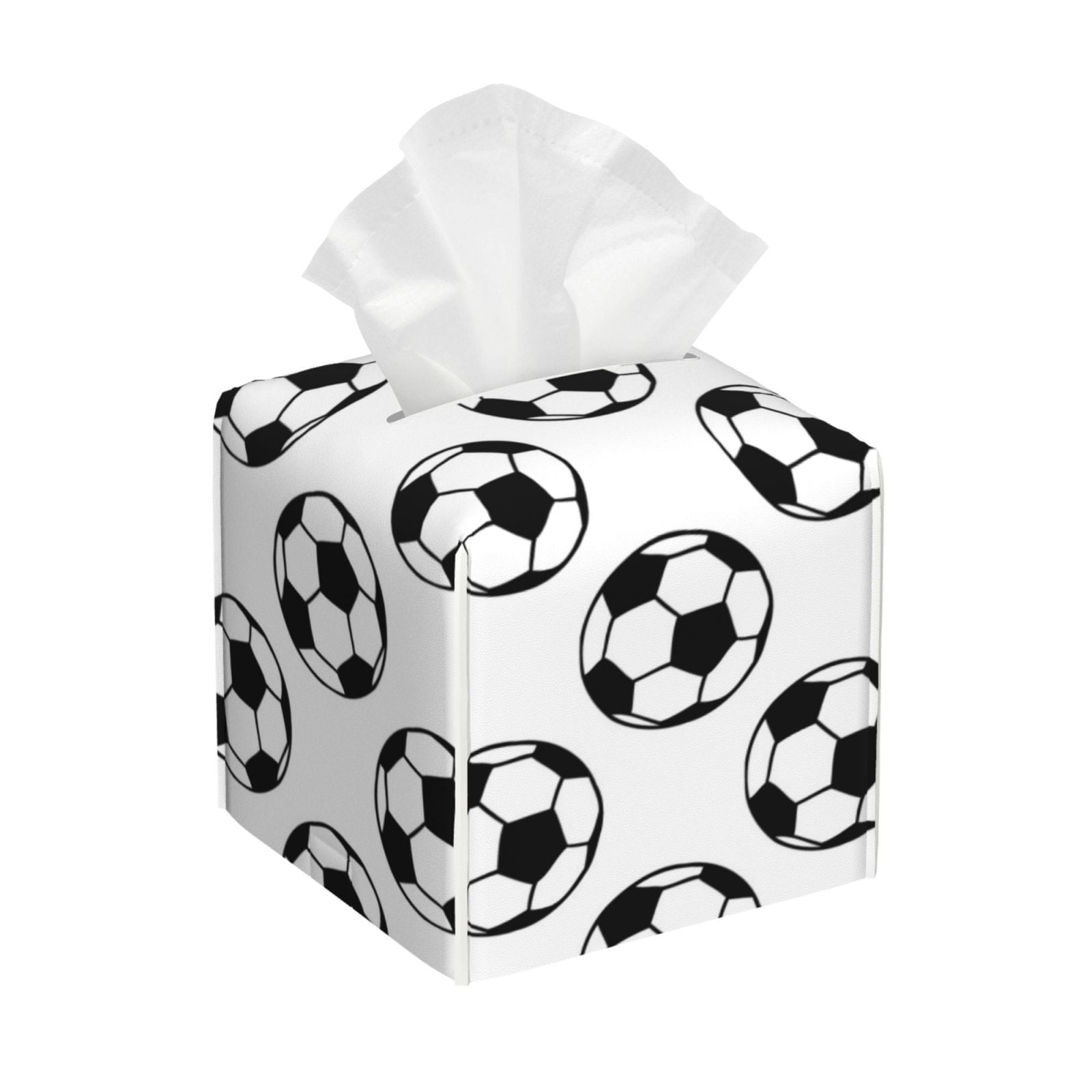 Tissue Box Cover, Soccer football balls white cool Leather Tissue Box ...