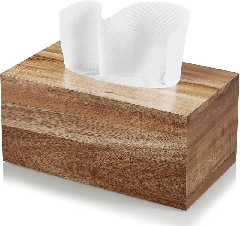 Tissue Box Cover Square - Acacia Wood Tissue Box Holder for Tabletop ...