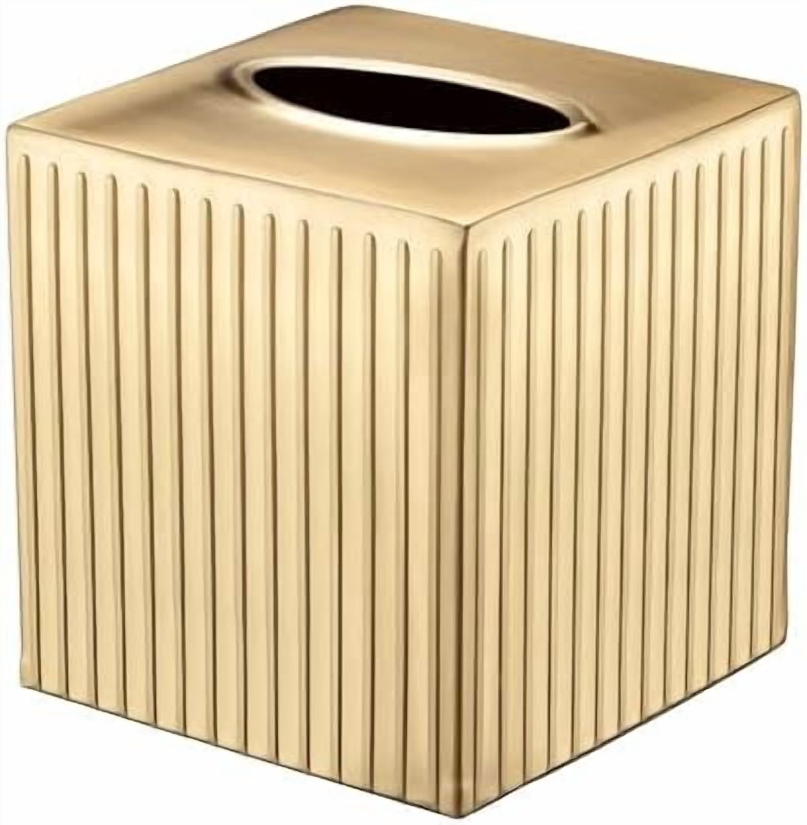 Tissue Box Cover Square – Handcrafted Ridge Embossed Brushed Gold Metal ...