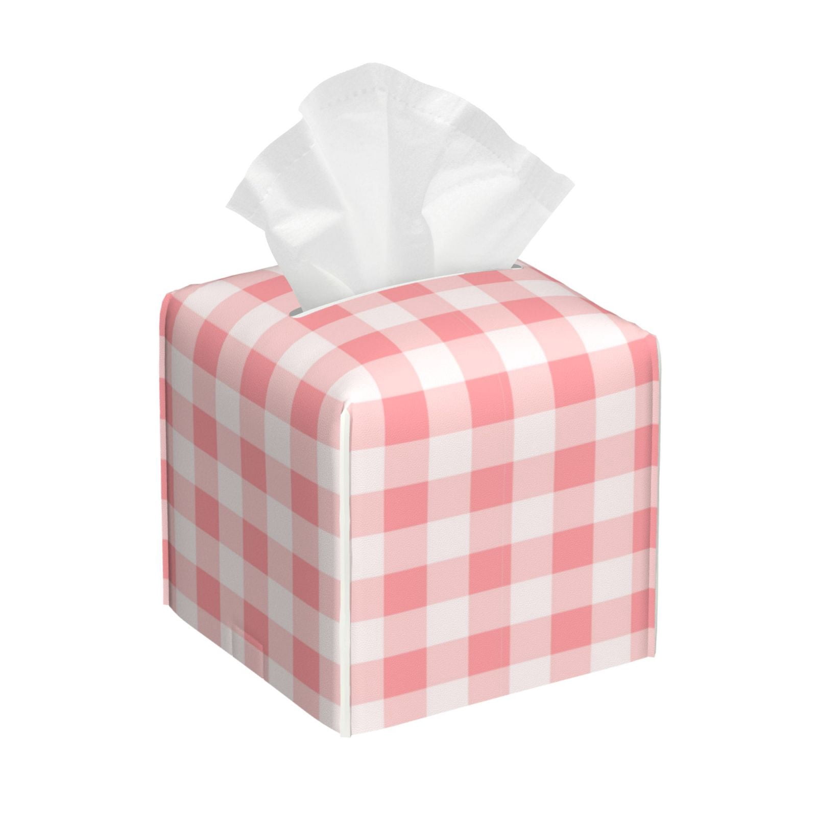 Tissue Box Cover, Square Pink White Plaid Leather Tissue Box Holder ...