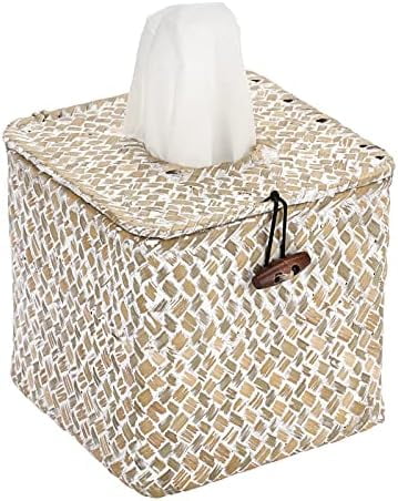 Tissue Box Cover Square Seagrass Tissue Box with Lid, Woven Tissue Box ...