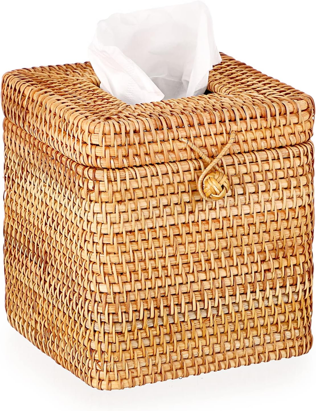 Tissue Box Cover Square Tissue Box Rattan Tissue Box Holder with Hinged ...