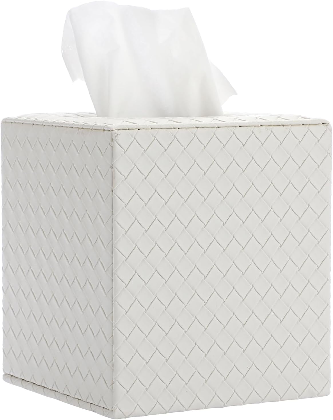Tissue Box Cover Square Tissue Box Stylish PU Woven Lozenge Pattern ...