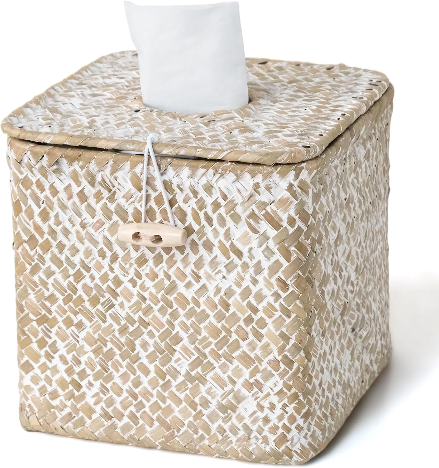 Tissue Box Cover Square, Woven Seagrass Tissue Box Holder with Lid ...