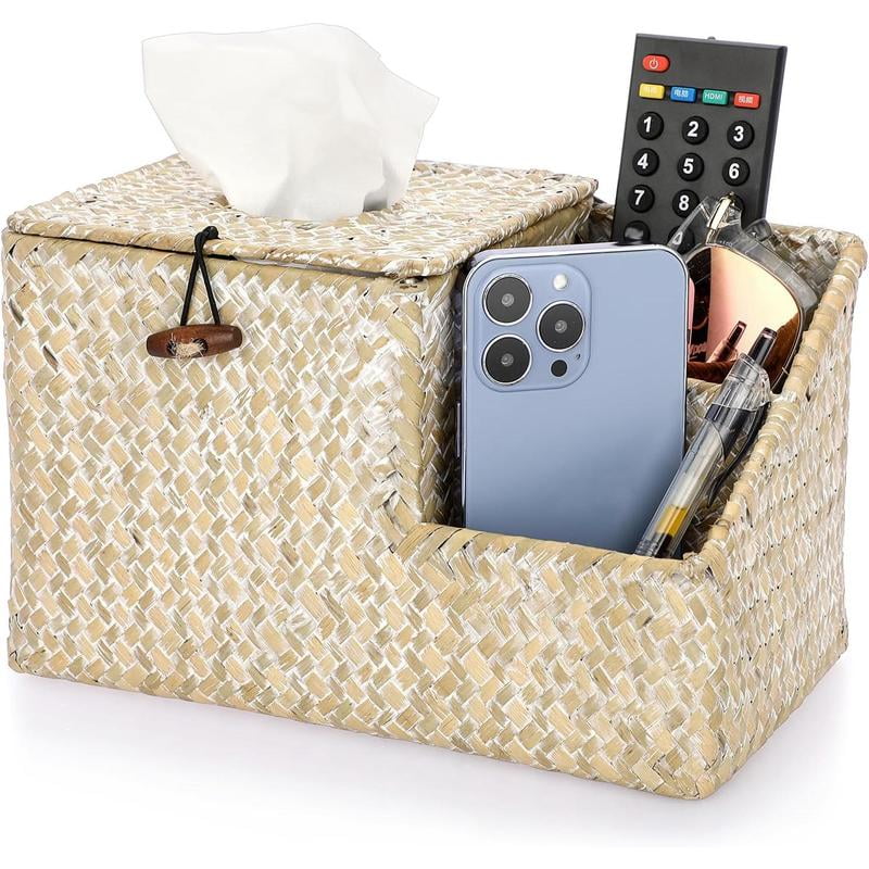 Tissue Box Cover-Square Woven Tissue Box Organizer for Desk Side ...