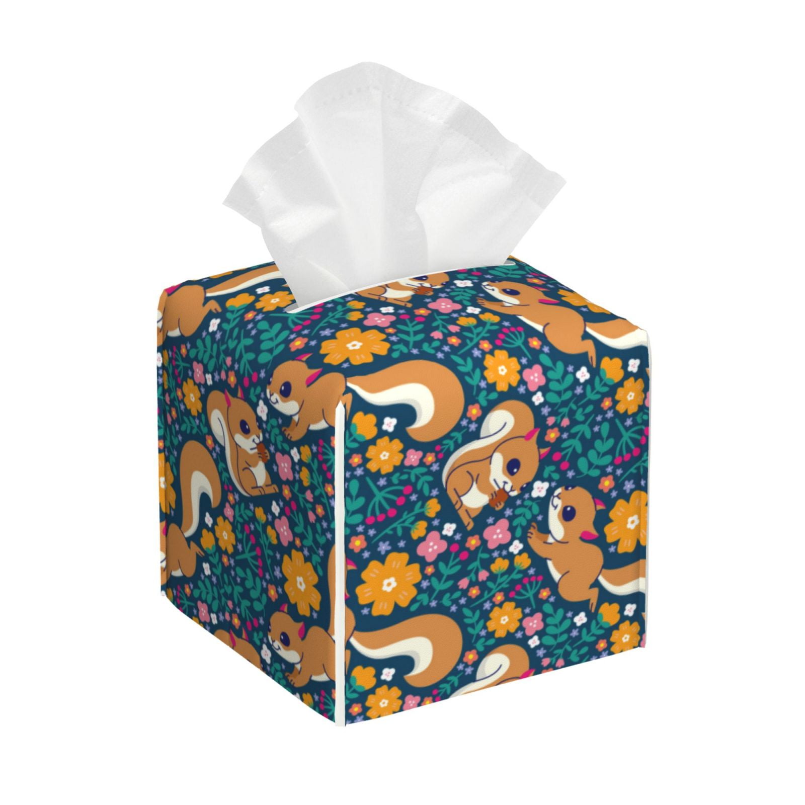 Tissue Box Cover, Squirrel Garden Delight Leather Tissue Box Holder ...