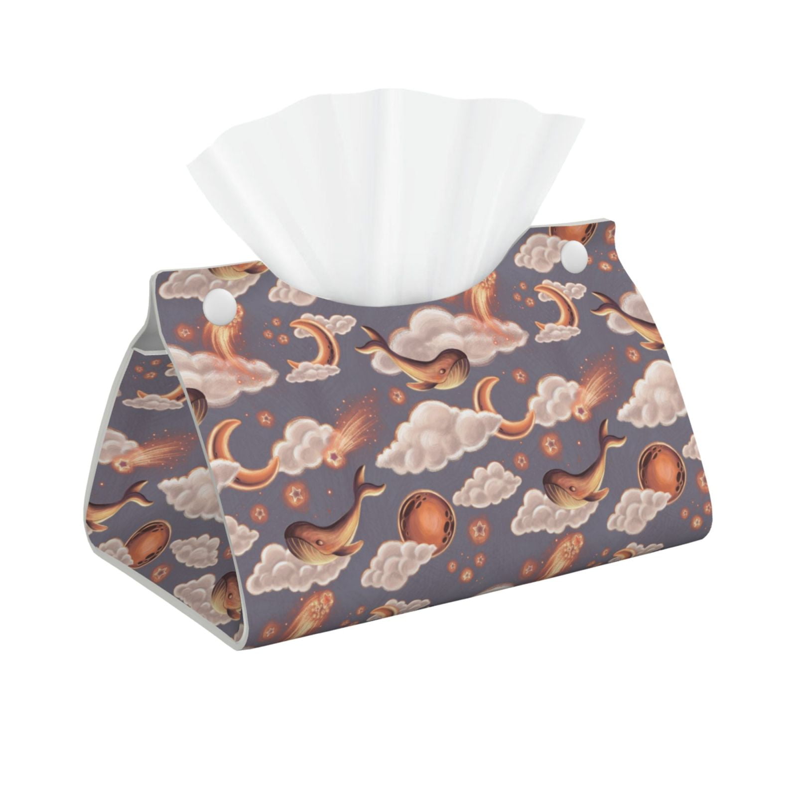 Tissue Box Cover, Star moon clouds Whales texture Rectangular Leather ...