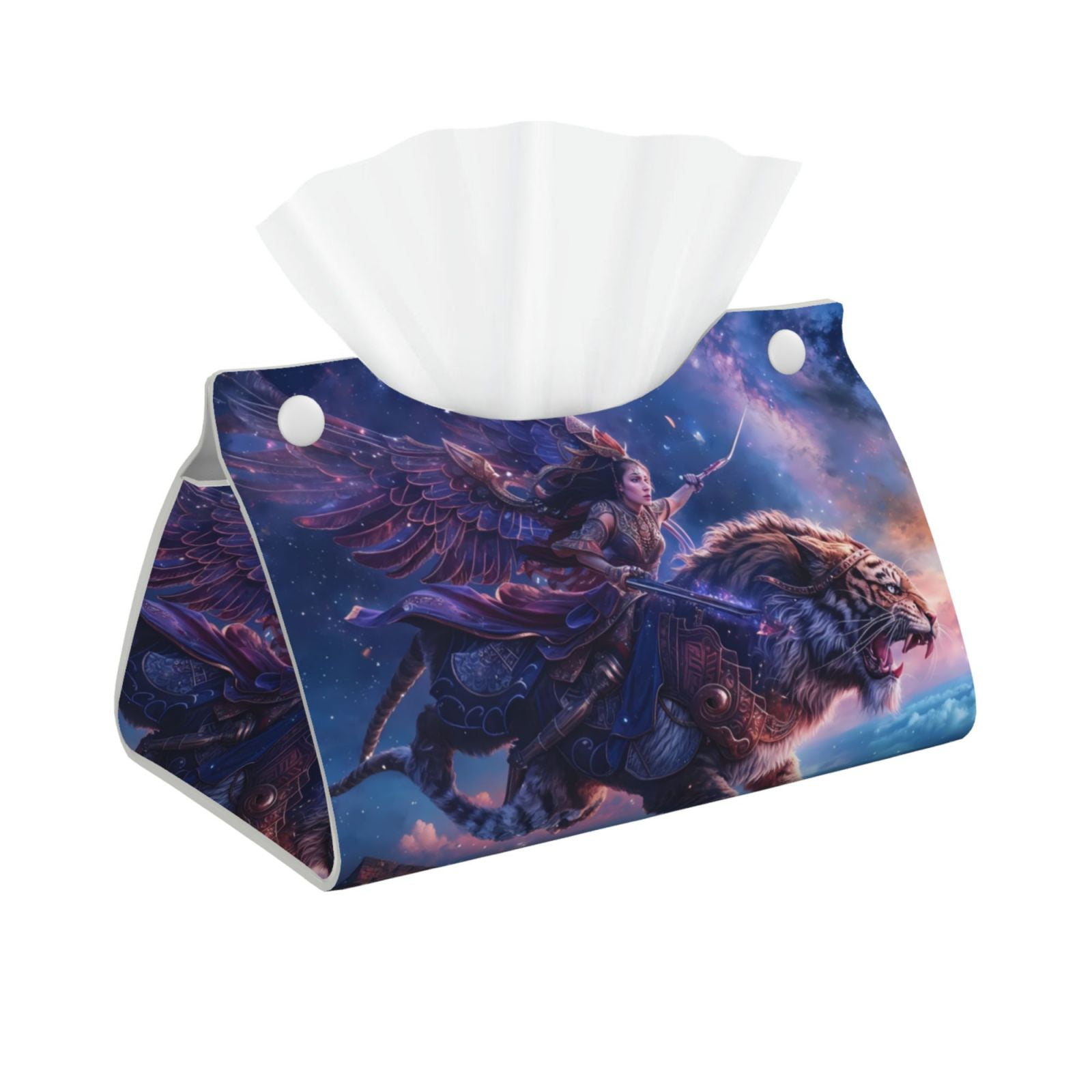 Tissue Box Cover, Starry Sky Female Knight Tiger Rectangular Leather ...