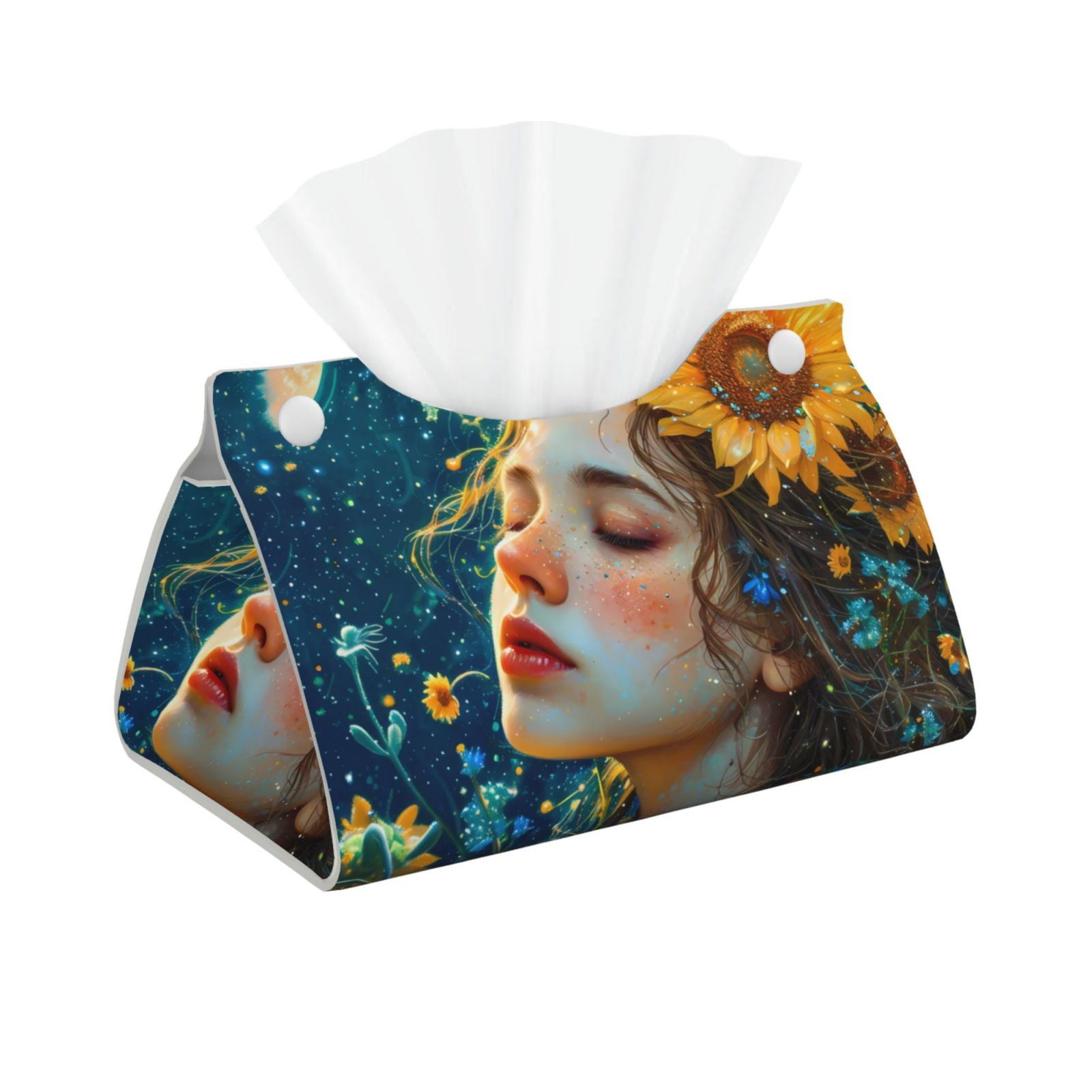 Tissue Box Cover, Starry Sky Sunflower Princess Rectangular Leather ...