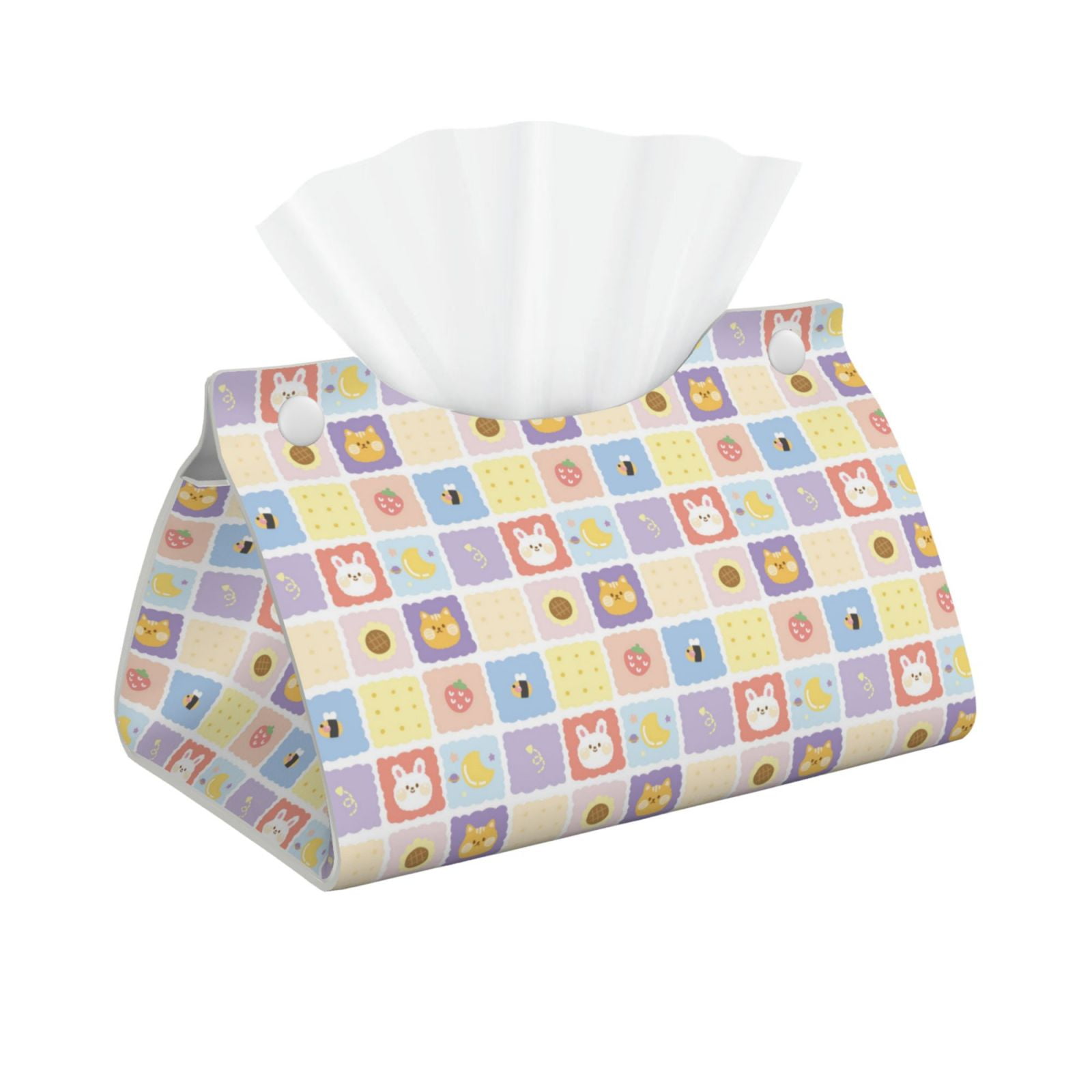 Tissue Box Cover, Sticker Style Cute Rabbit Cat Leather Rectangular ...