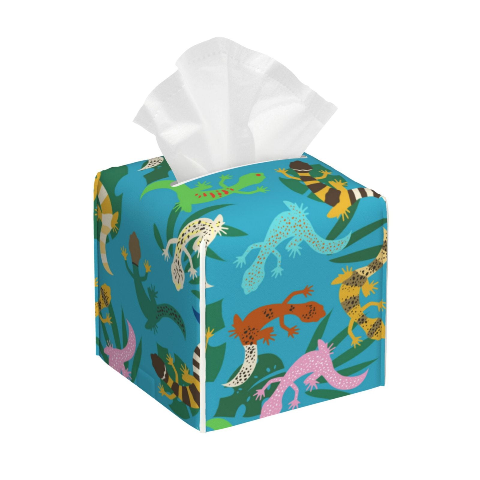 Tissue Box Cover, Striped Cute Lizard Gecko Plant_B -Modern Square ...