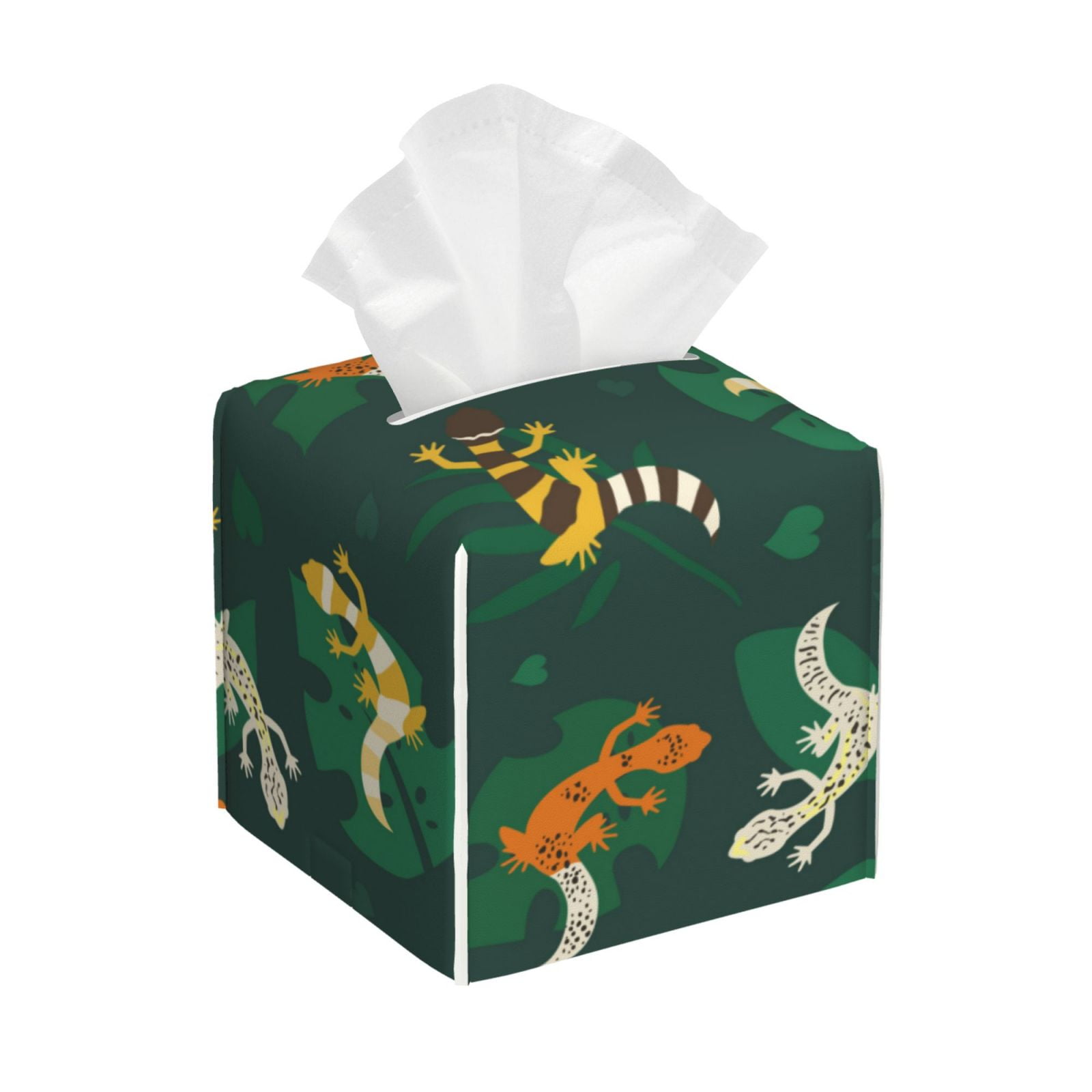 Tissue Box Cover, Striped Cute Lizard Gecko Plant Leather Tissue Box ...