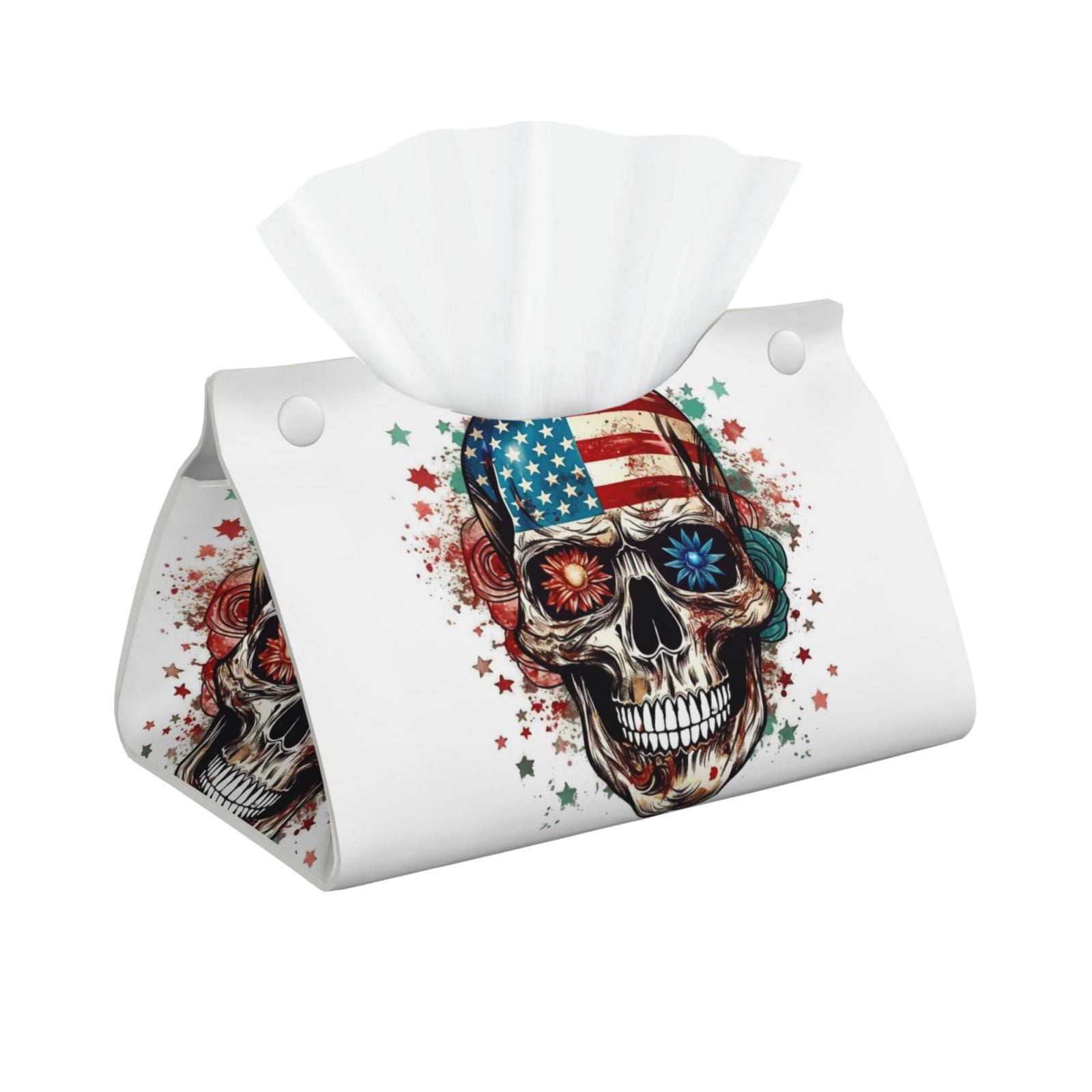 Tissue Box Cover, Sugar Skull with USA Flag Rectangular Leather Tissue ...
