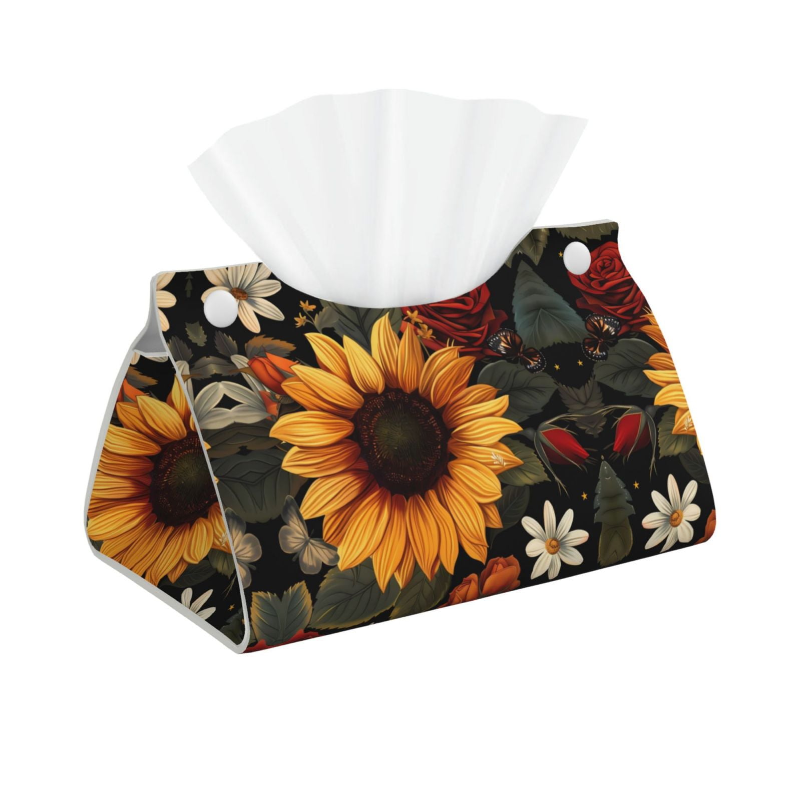 Tissue Box Cover, Sunflower Floral Butterfly Rectangular Leather Tissue ...