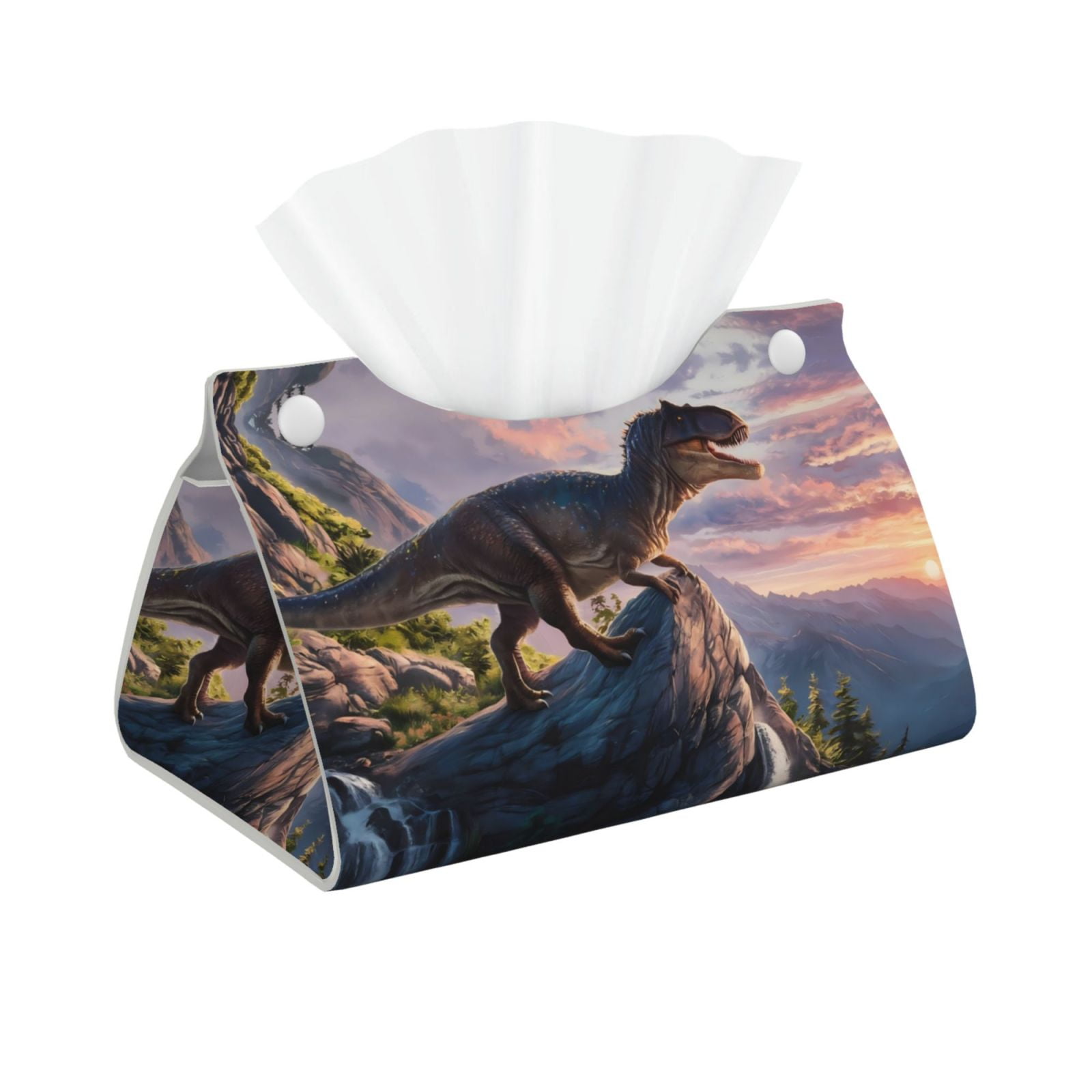 Tissue Box Cover, Sunset Cliff Dinosaur Rectangular Leather Tissue ...