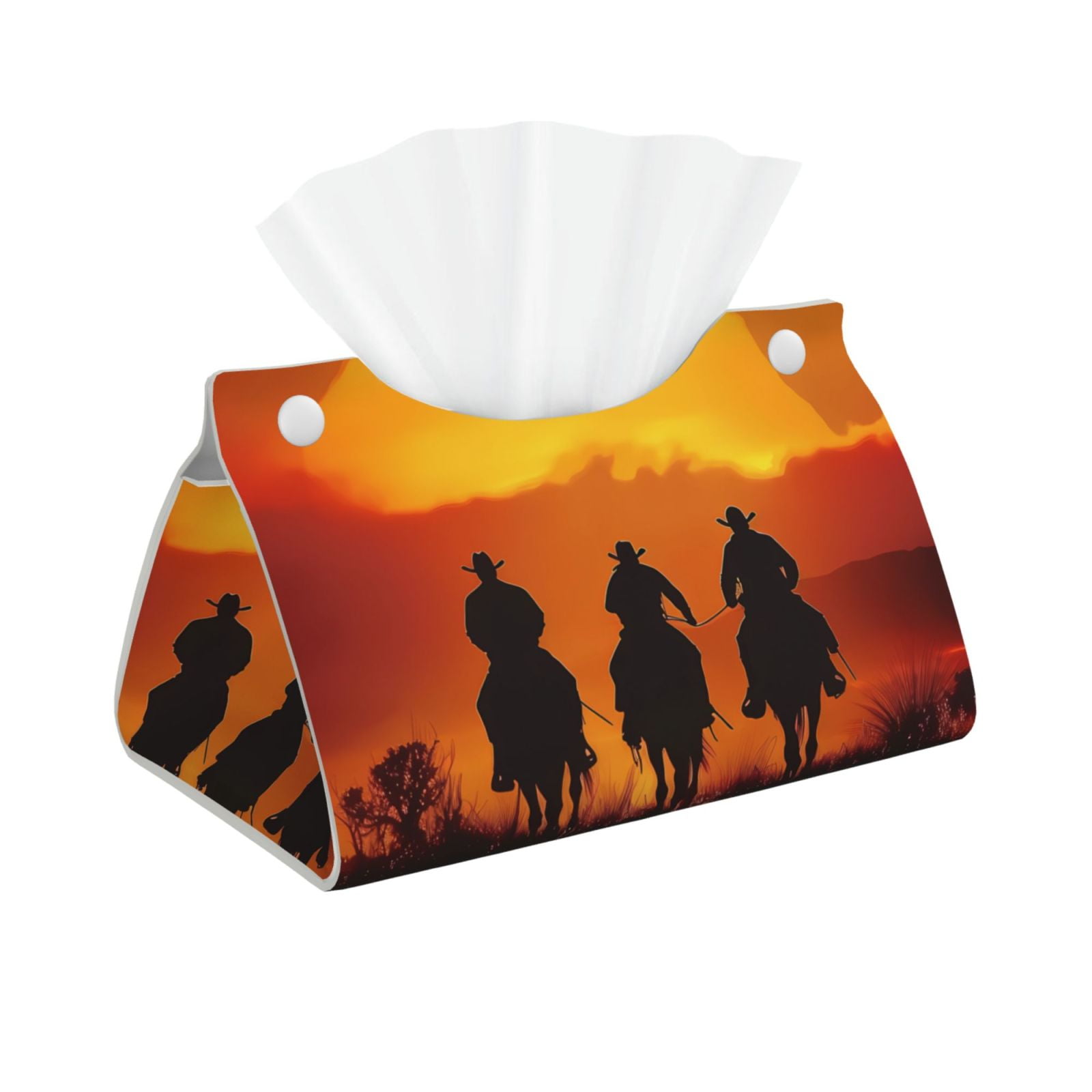 Tissue Box Cover, Sunset Western Cowboy Back Rectangular Leather Tissue ...