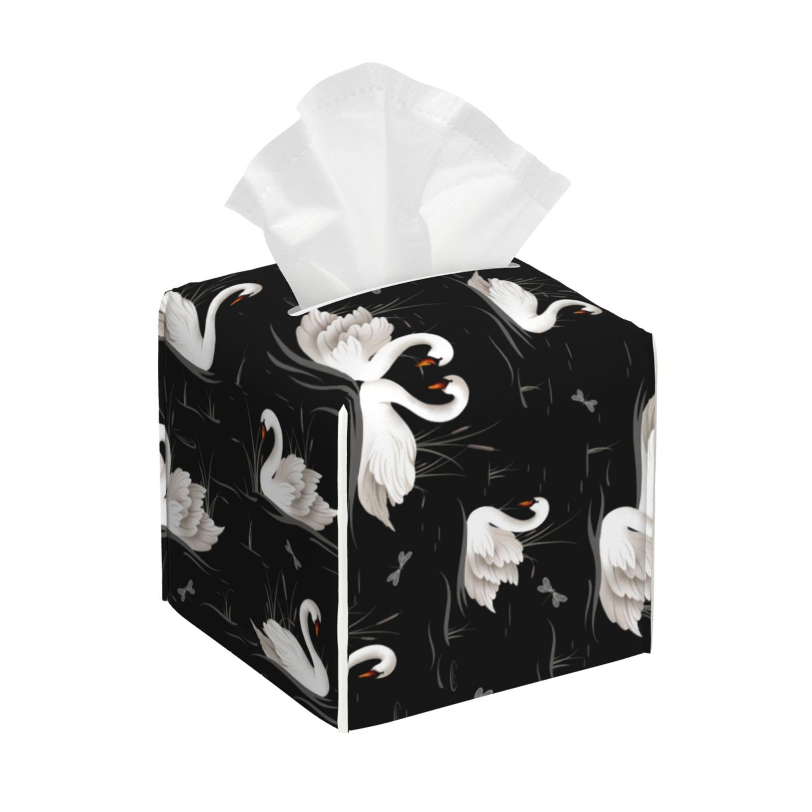 Tissue Box Cover - Swan And Dragonflies Modern Square Leather Tissue ...