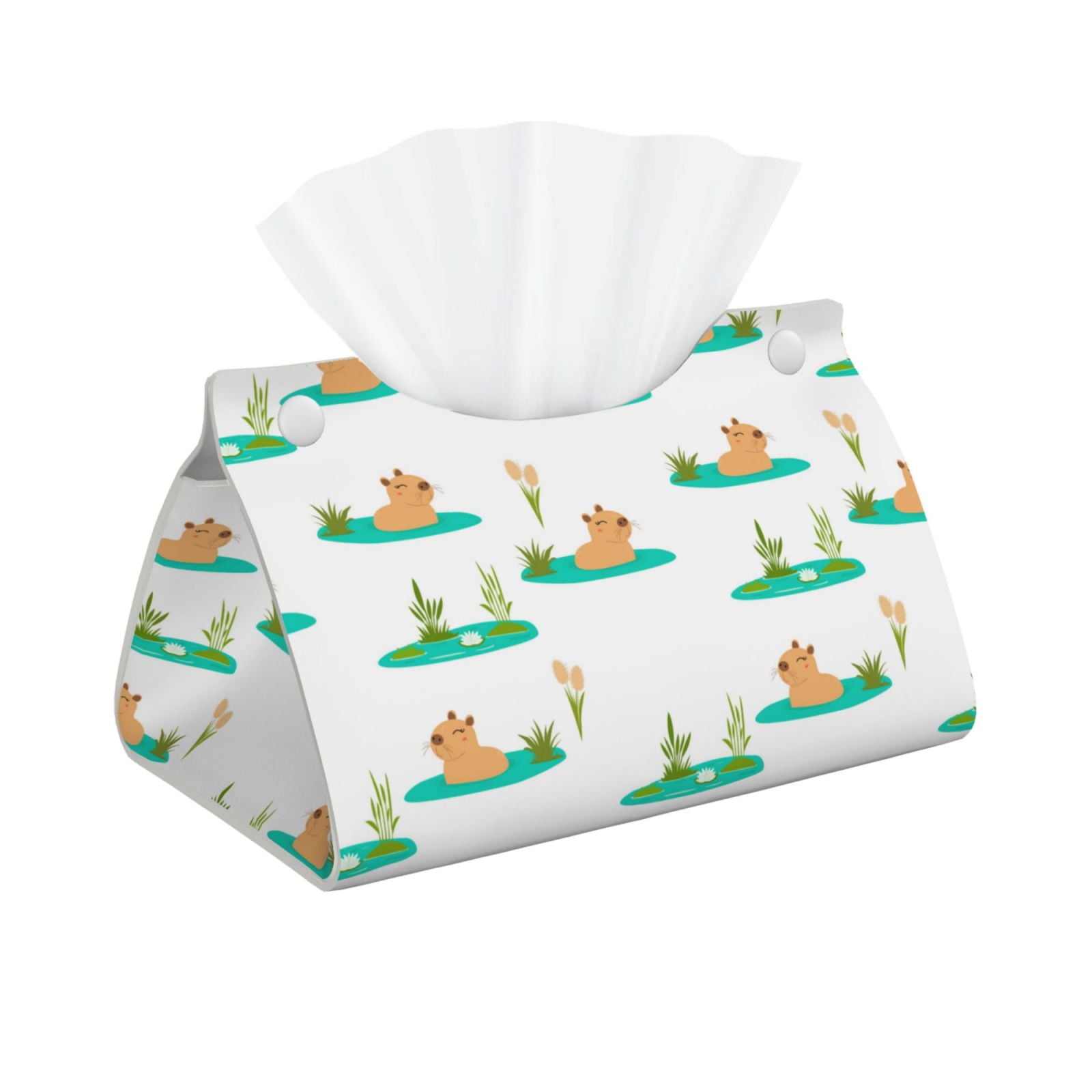 Tissue Box Cover, Swim Cute Capybaras Leather Rectangular Tissue Holder ...