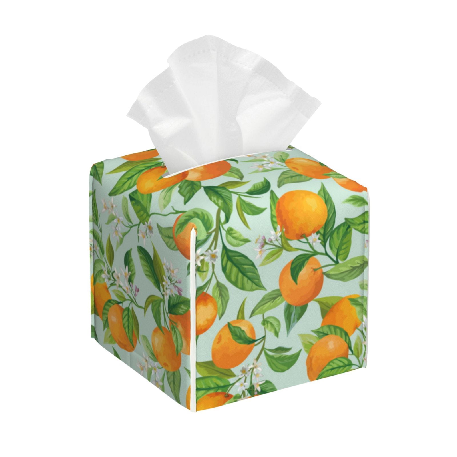 Tissue Box Cover, Tangerine Leather Tissue Box Holder - Tissue Case ...