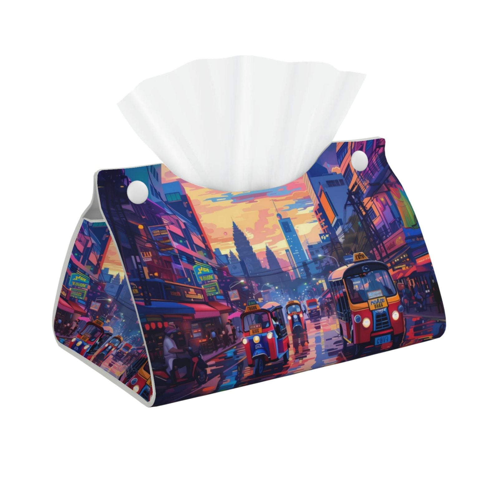 Tissue Box Cover Taxi Colorful Town Tissues Boxes Holder Organizer for ...