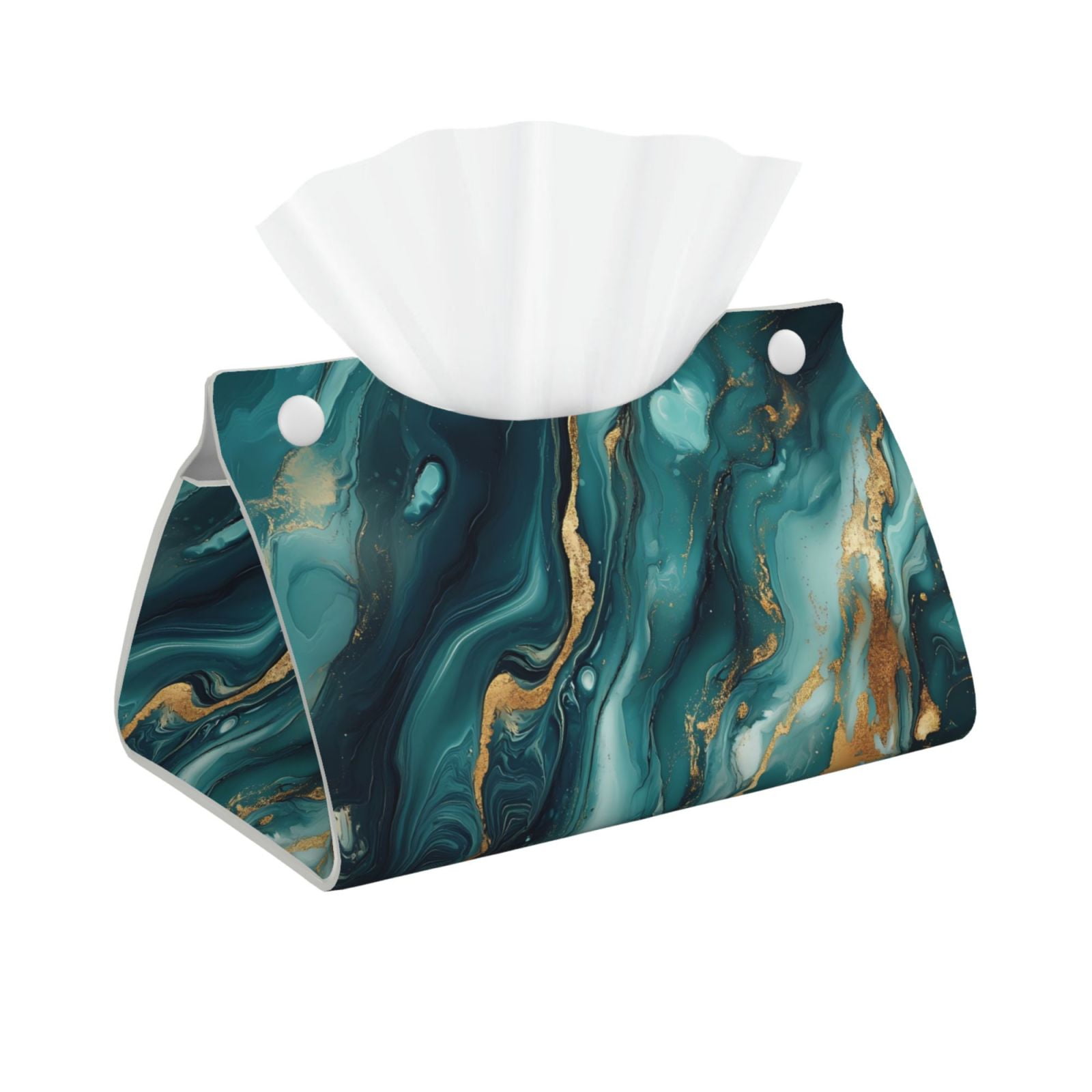 Tissue Box Cover, Teal Gold Marble Swirls Rectangular Leather Tissue ...