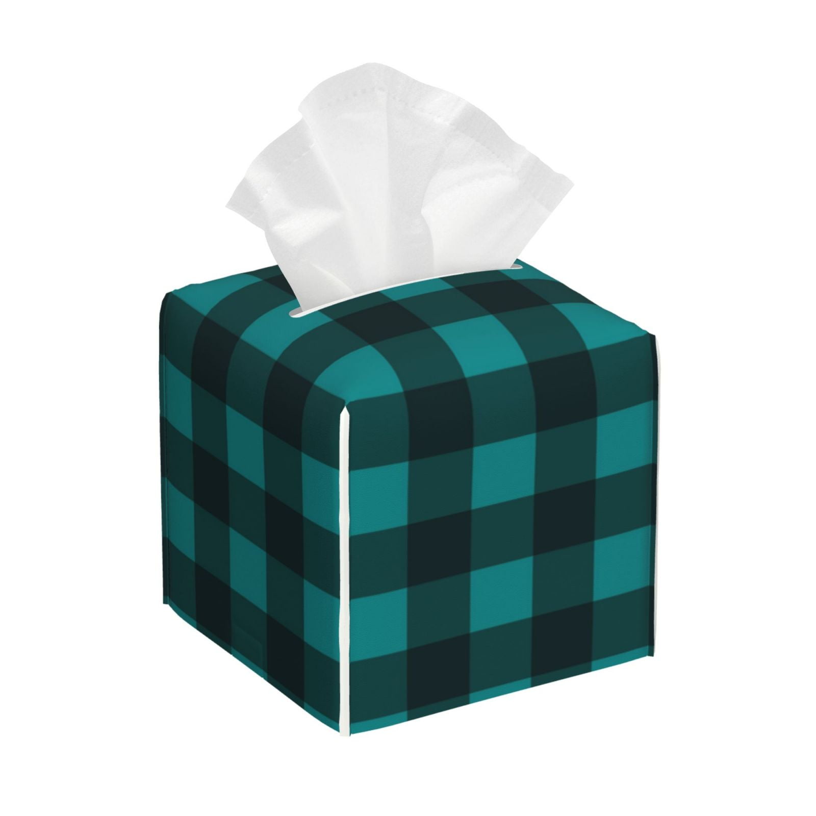 Tissue Box Cover - Teal On Black Plaid Modern Square Leather Tissue Box ...