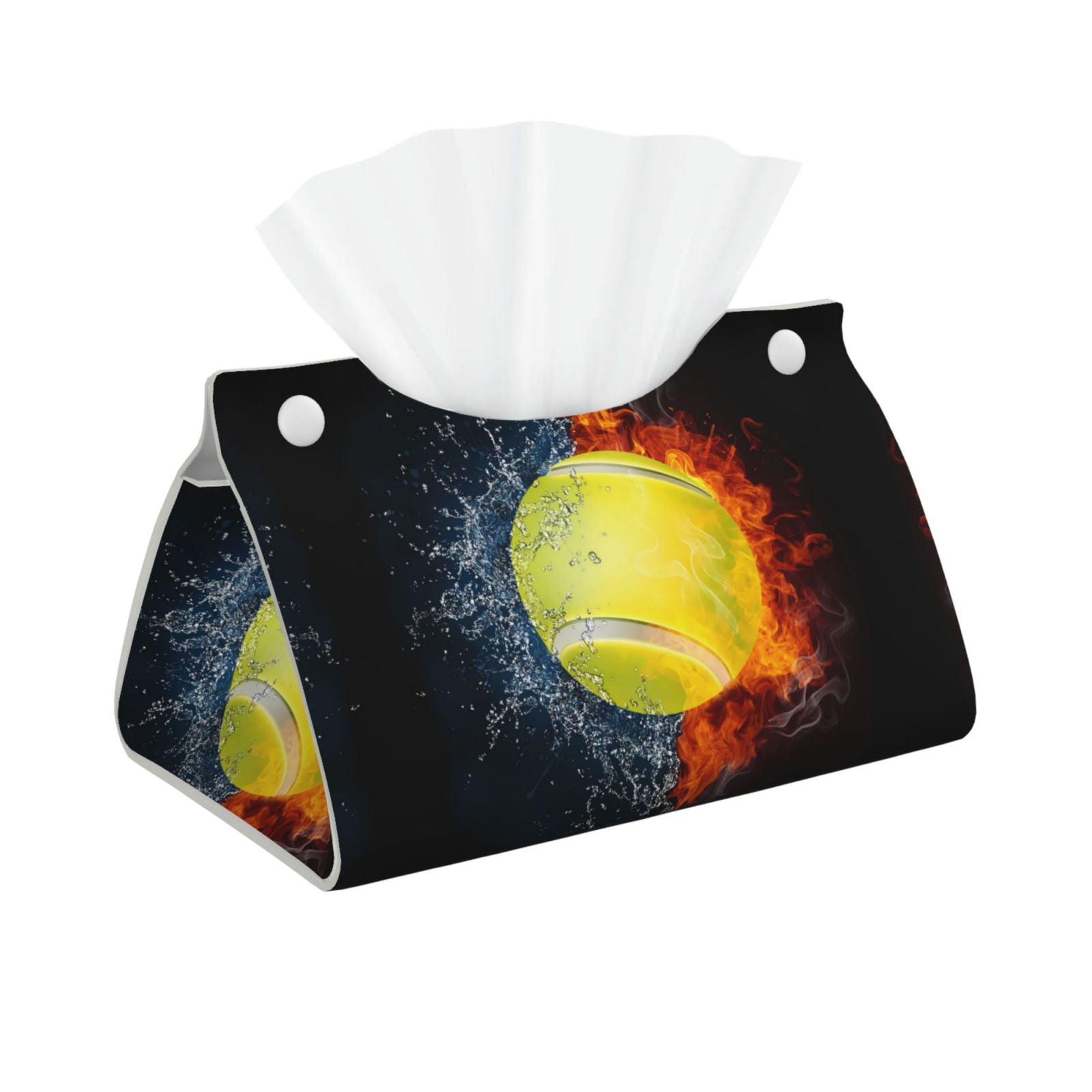 Tissue Box Cover, Tennis Ball In Fire And Water Rectangular Leather ...