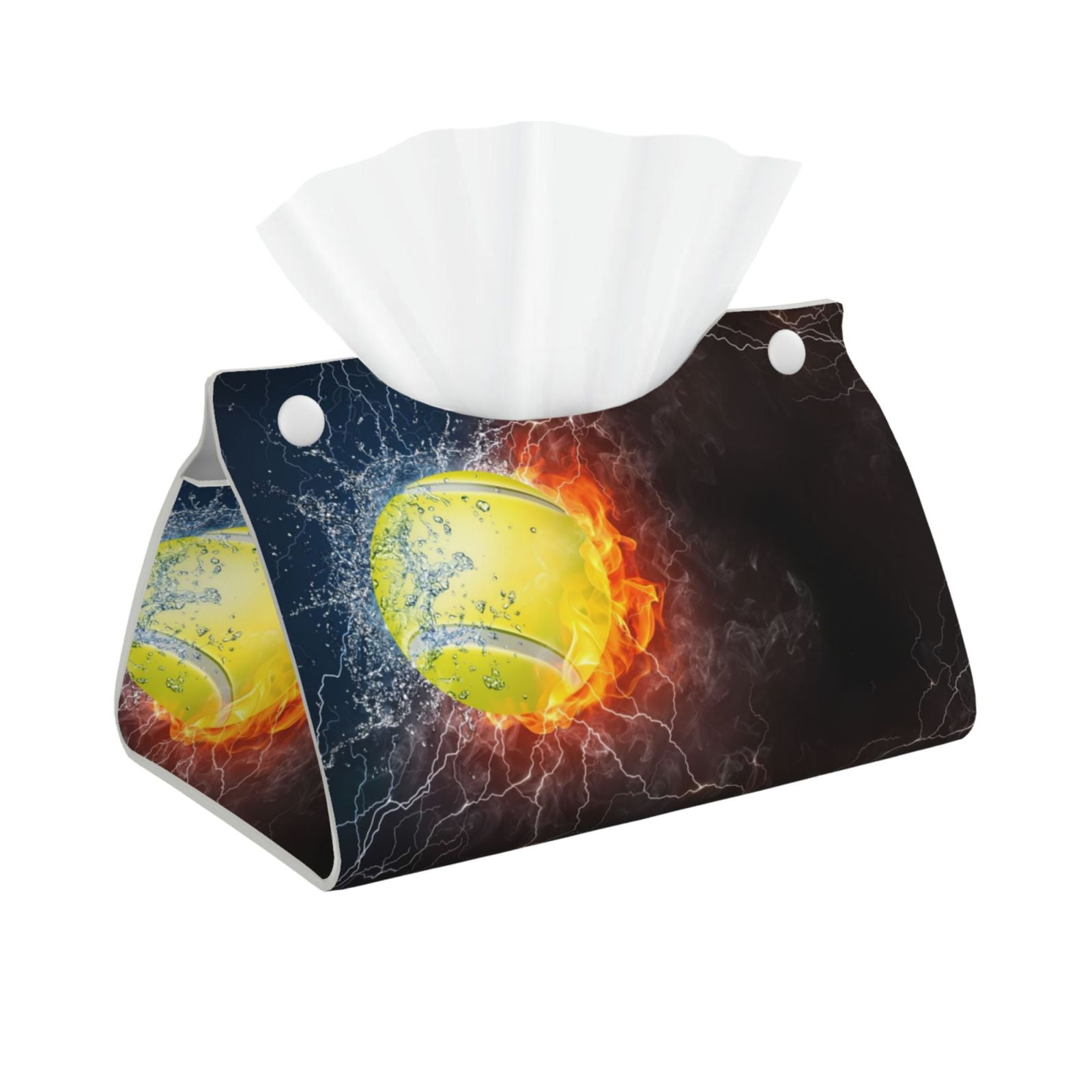 Tissue Box Cover, Tennis Ball On Fire And Water Rectangular Leather ...