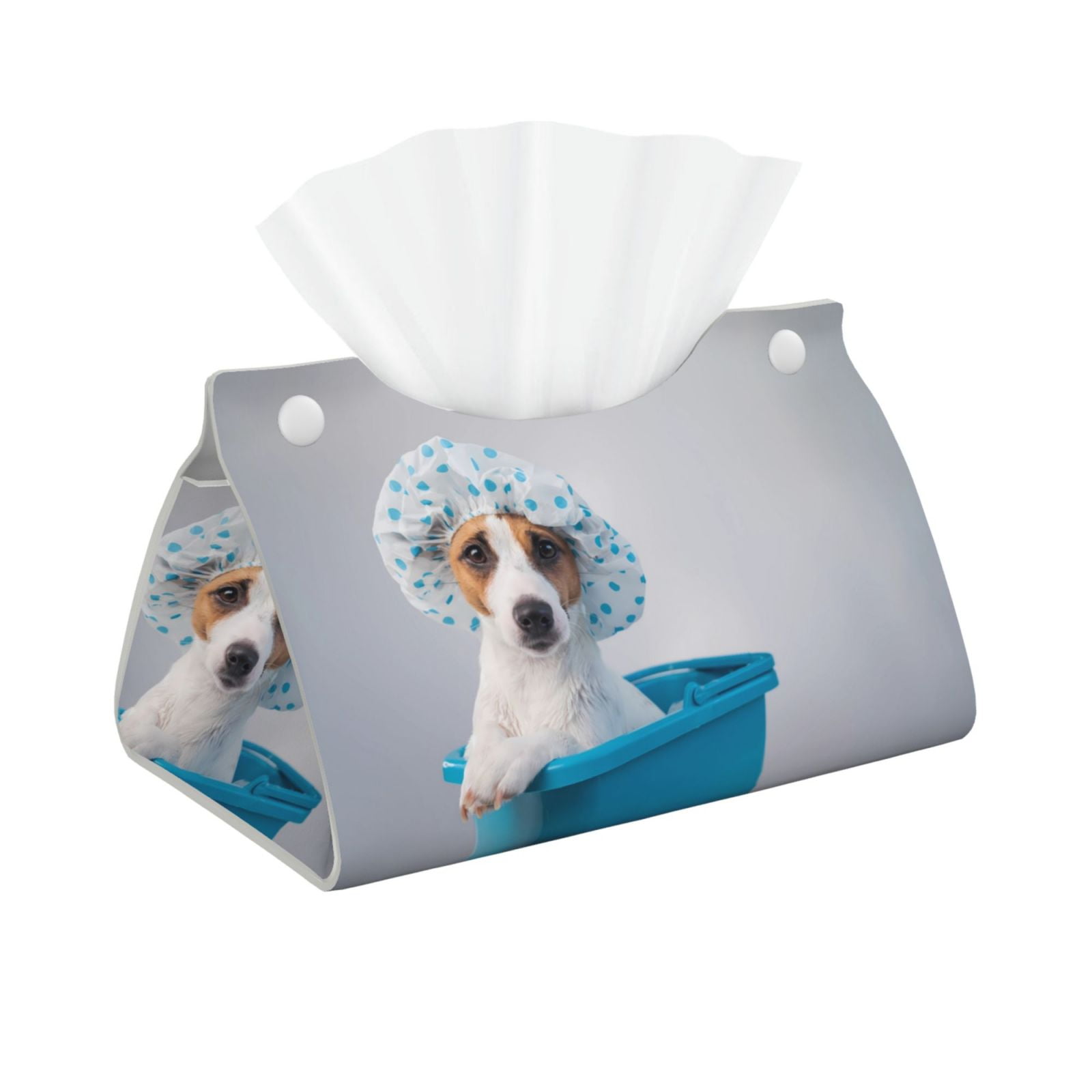 Tissue Box Cover, Terrier Takes A Bath With Shower Cap Rectangular ...