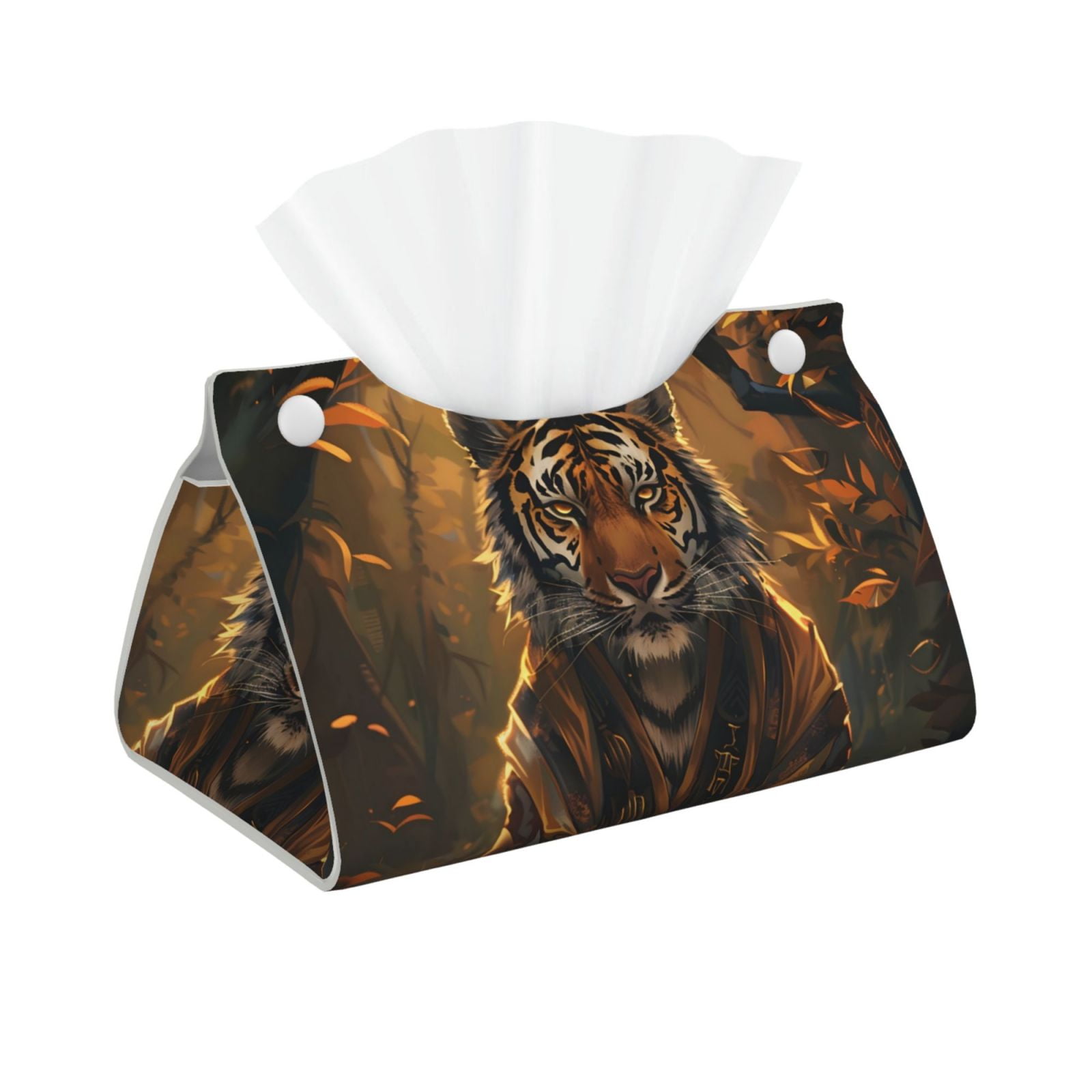 Tissue Box Cover, Tiger in the Fallen Leaf Forest Rectangular Leather ...